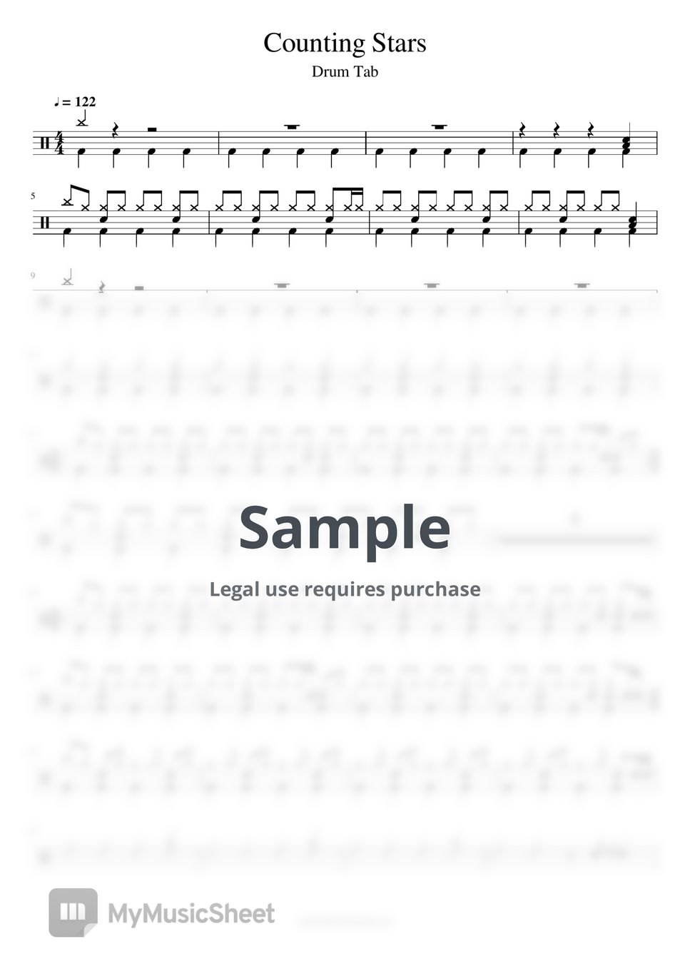OneRepublic - Counting Stars Sheet Music by 晨曦音樂工作室 爵士鼓 鼓譜 Drumtab