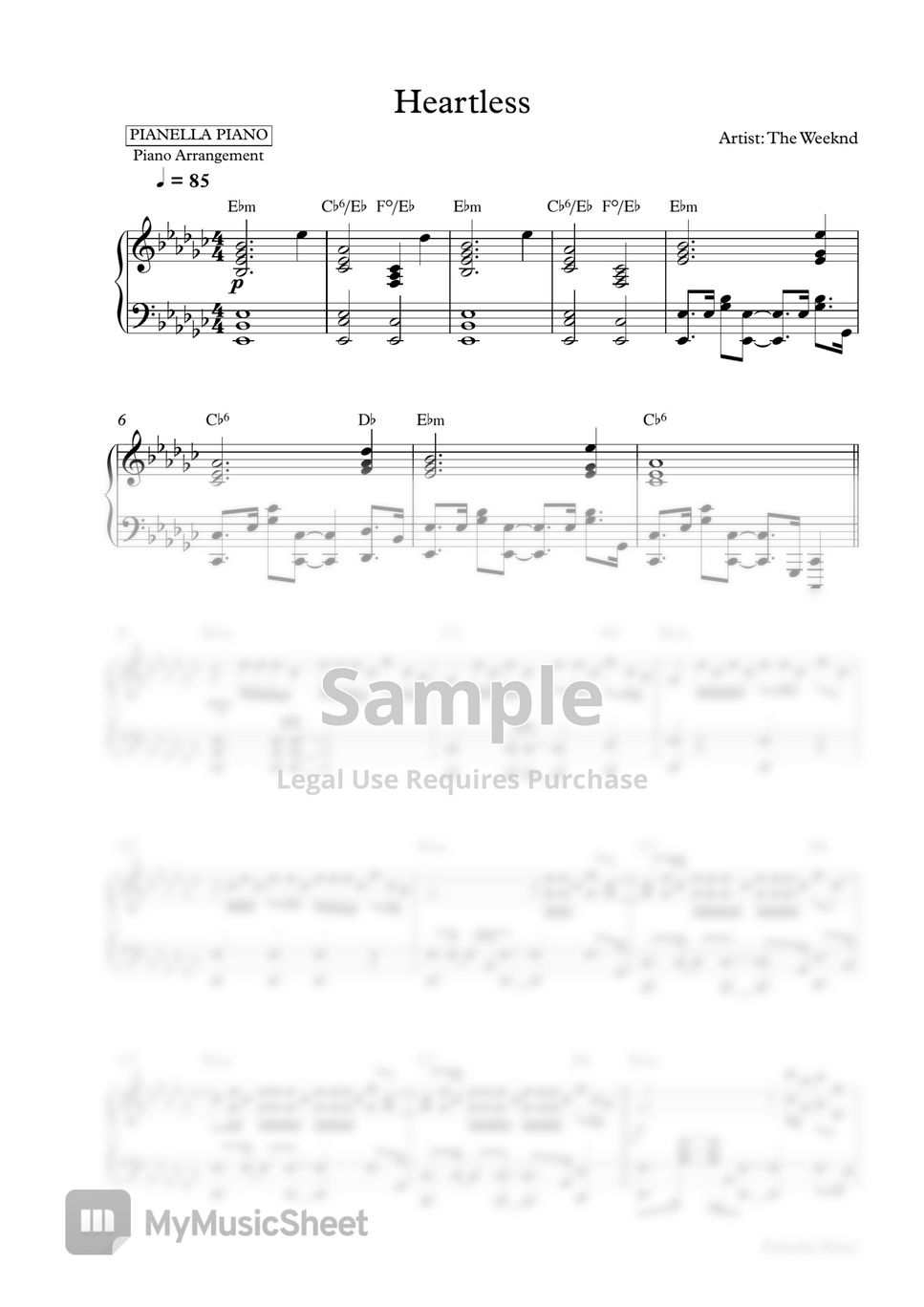 The Weeknd - Heartless (Piano Sheet) Sheet Music by Pianella Piano