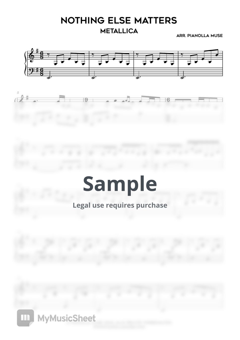 Metallica - Nothing Else Matters Notenblatt by Pianolla Muse