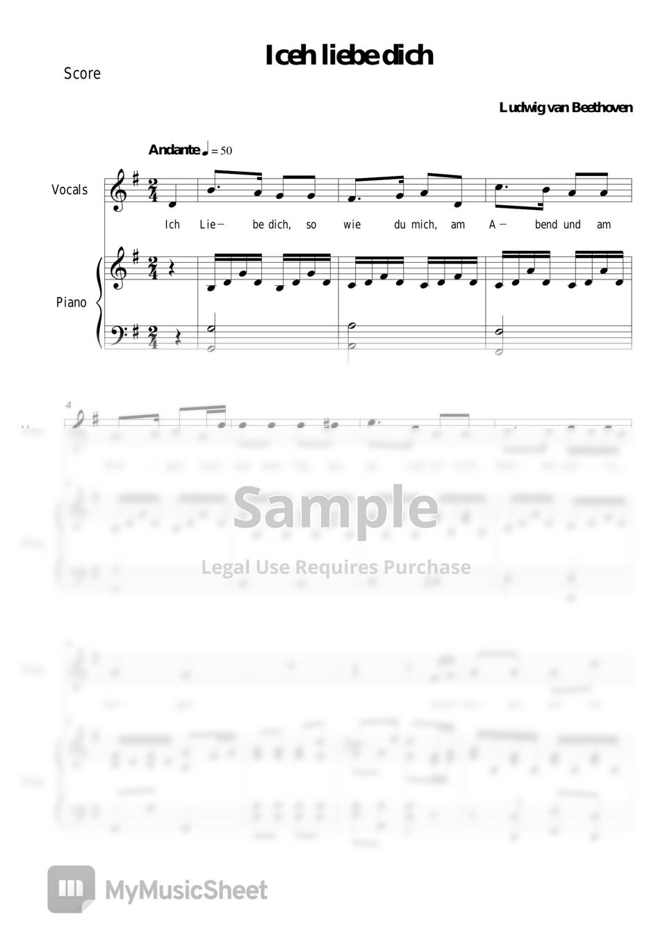 베토벤(Ludwig van Beethoven) - ich liebe dich (Piano&Lyrics) Sheets