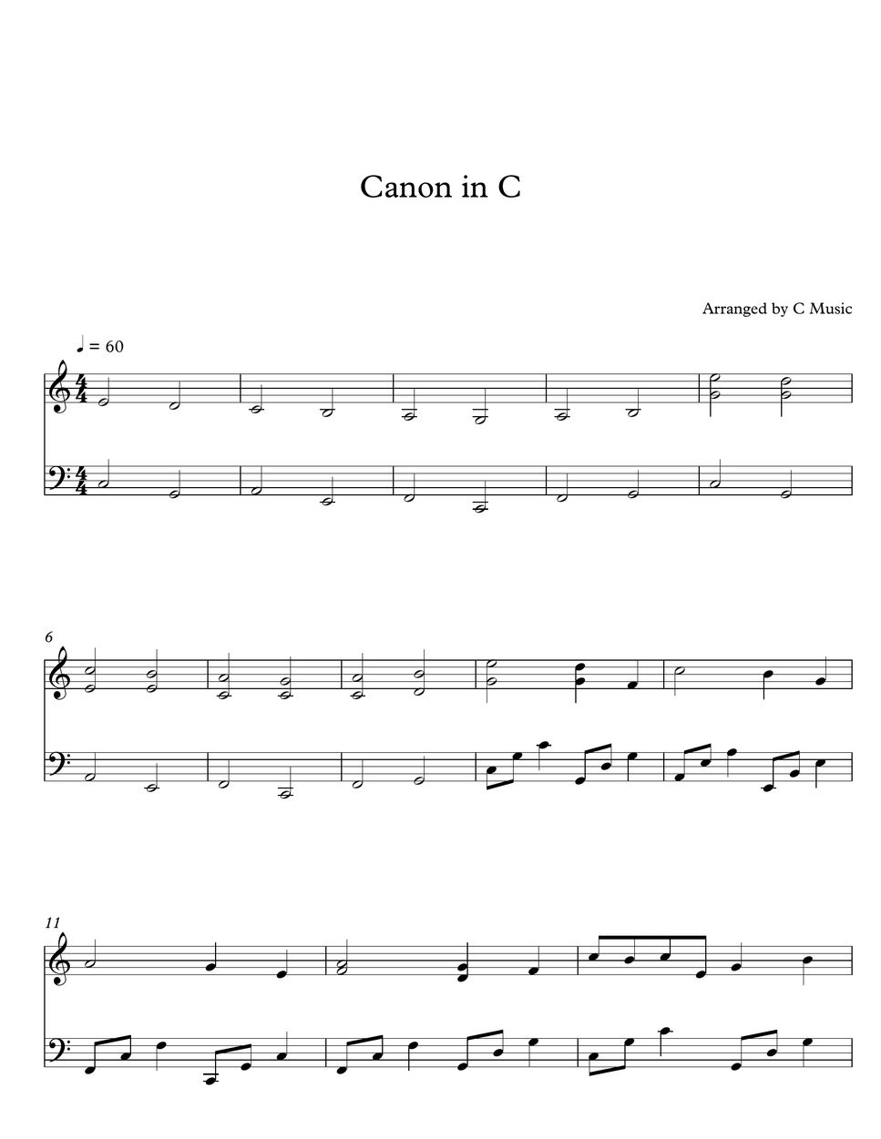 Pachelbel - Canon In C Sheet by C Music