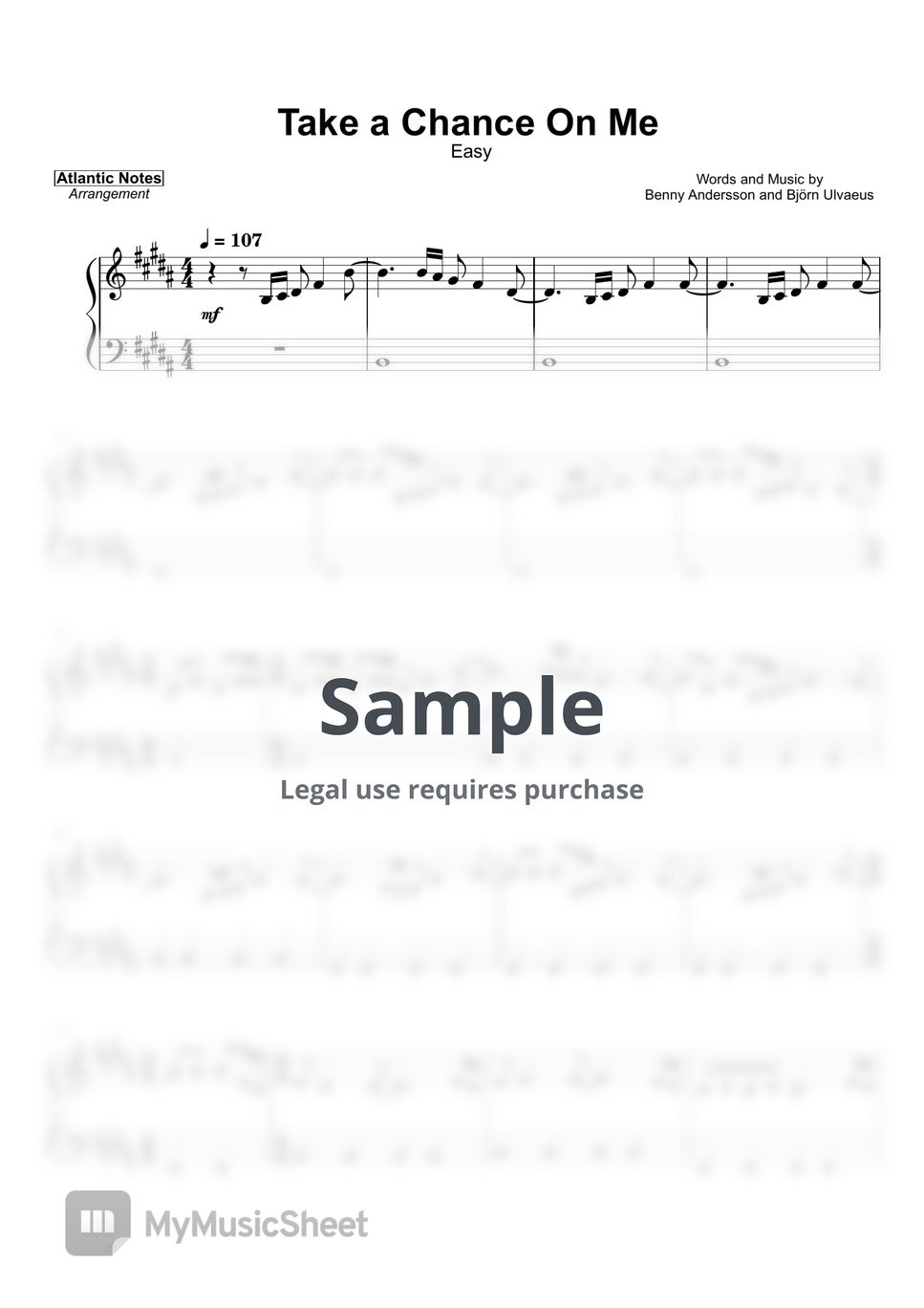 ABBA - Take a Chance on Me Sheets by Atlantic Notes