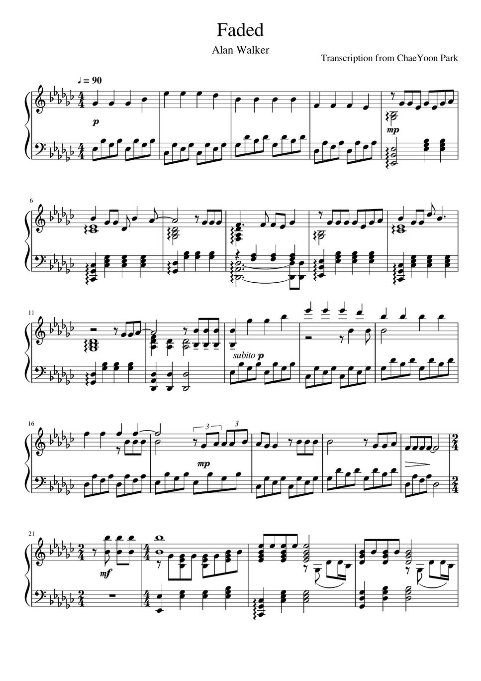 Alan Walker - Faded Sheet by Artists'Card