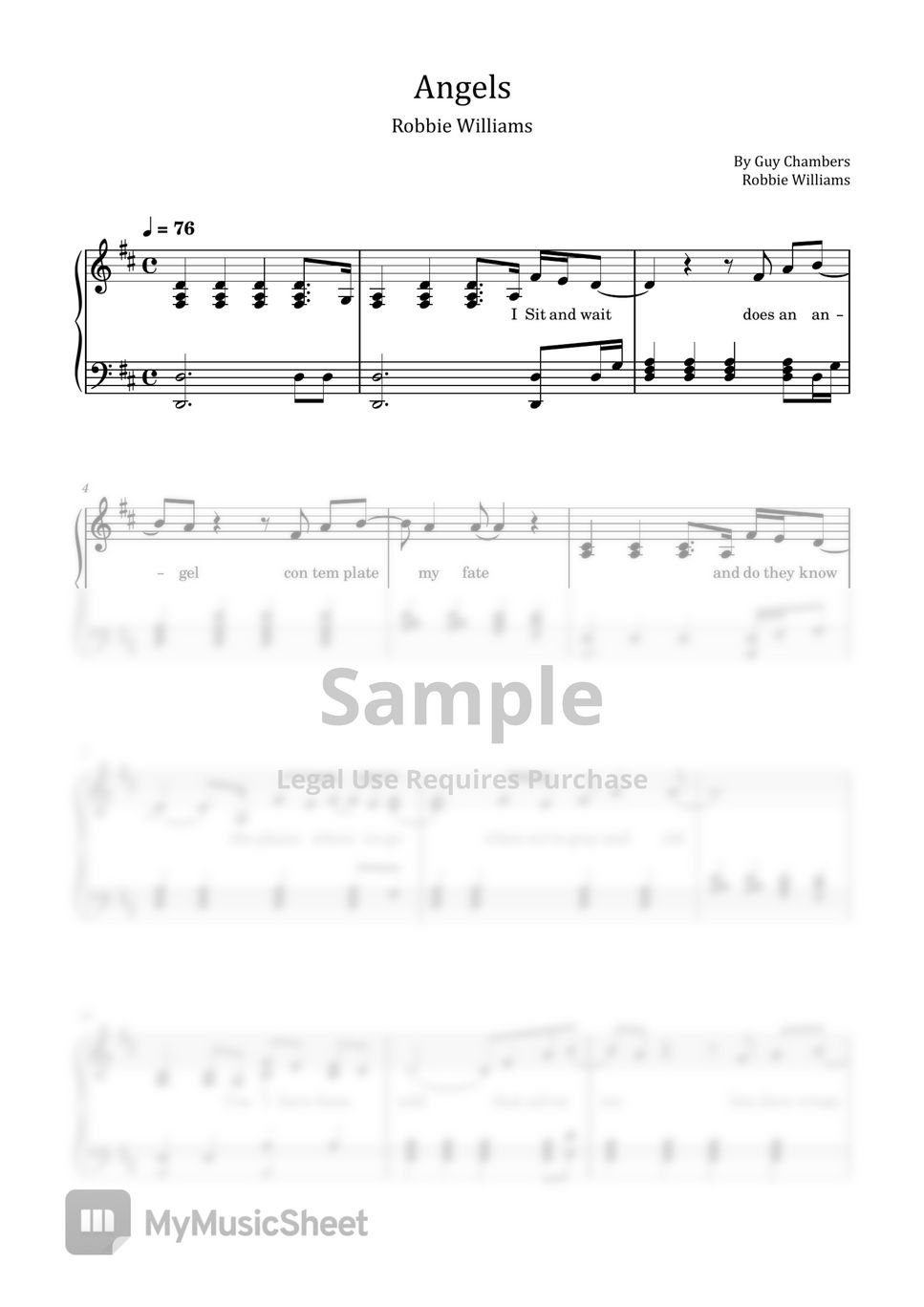 Guy Chambers/Robbie Williams - Angels (For Piano Solo With Lyric) 악보 by ...