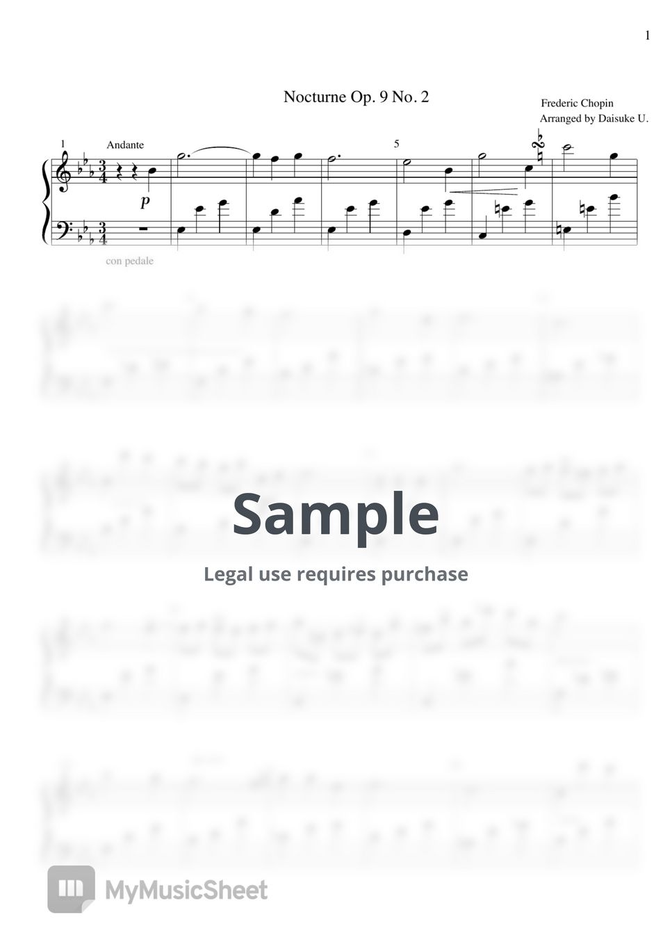 Frederic Chopin - Chopin, Nocturne Op. 9 No. 2 (Easy arrangement) Sheet ...