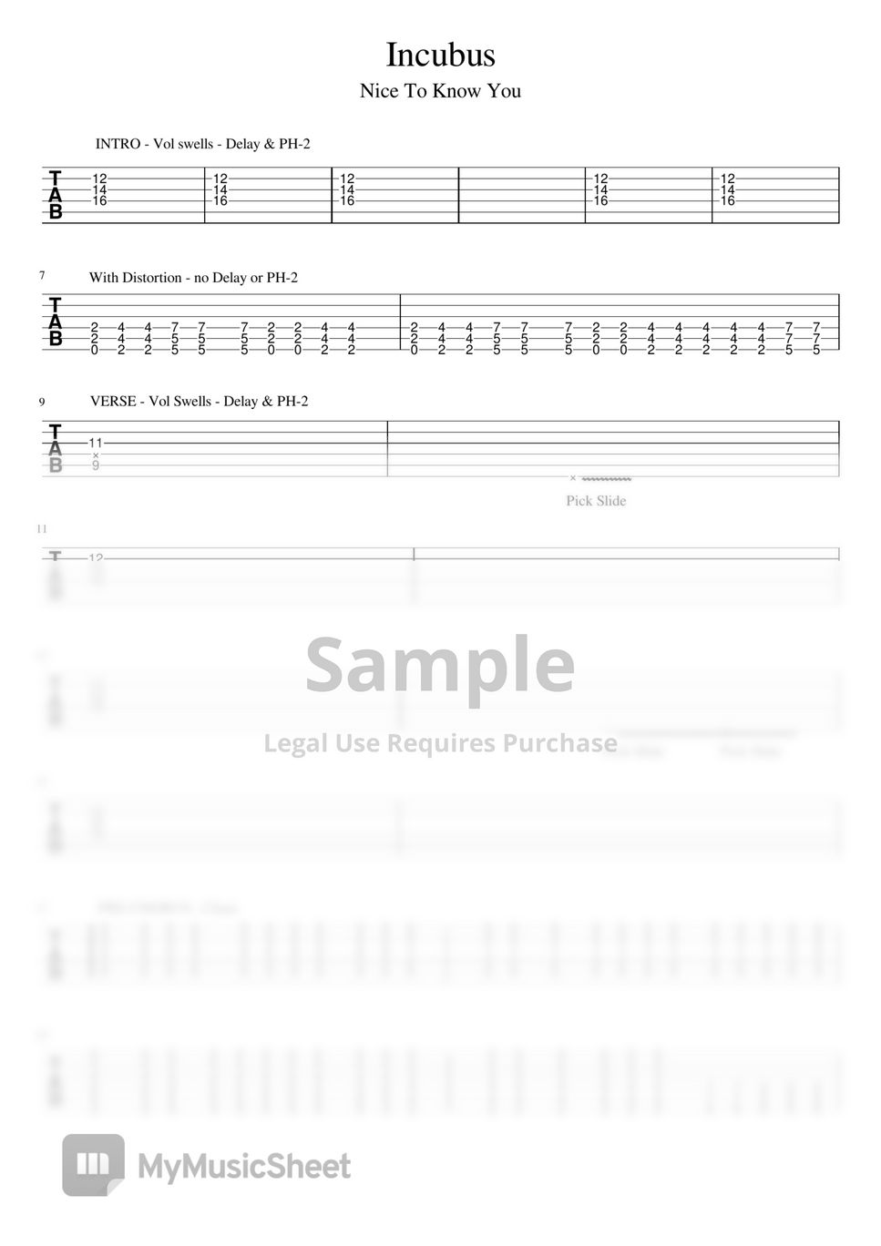 Incubus - Nice To Know You (TAB) โน้ตเพลง