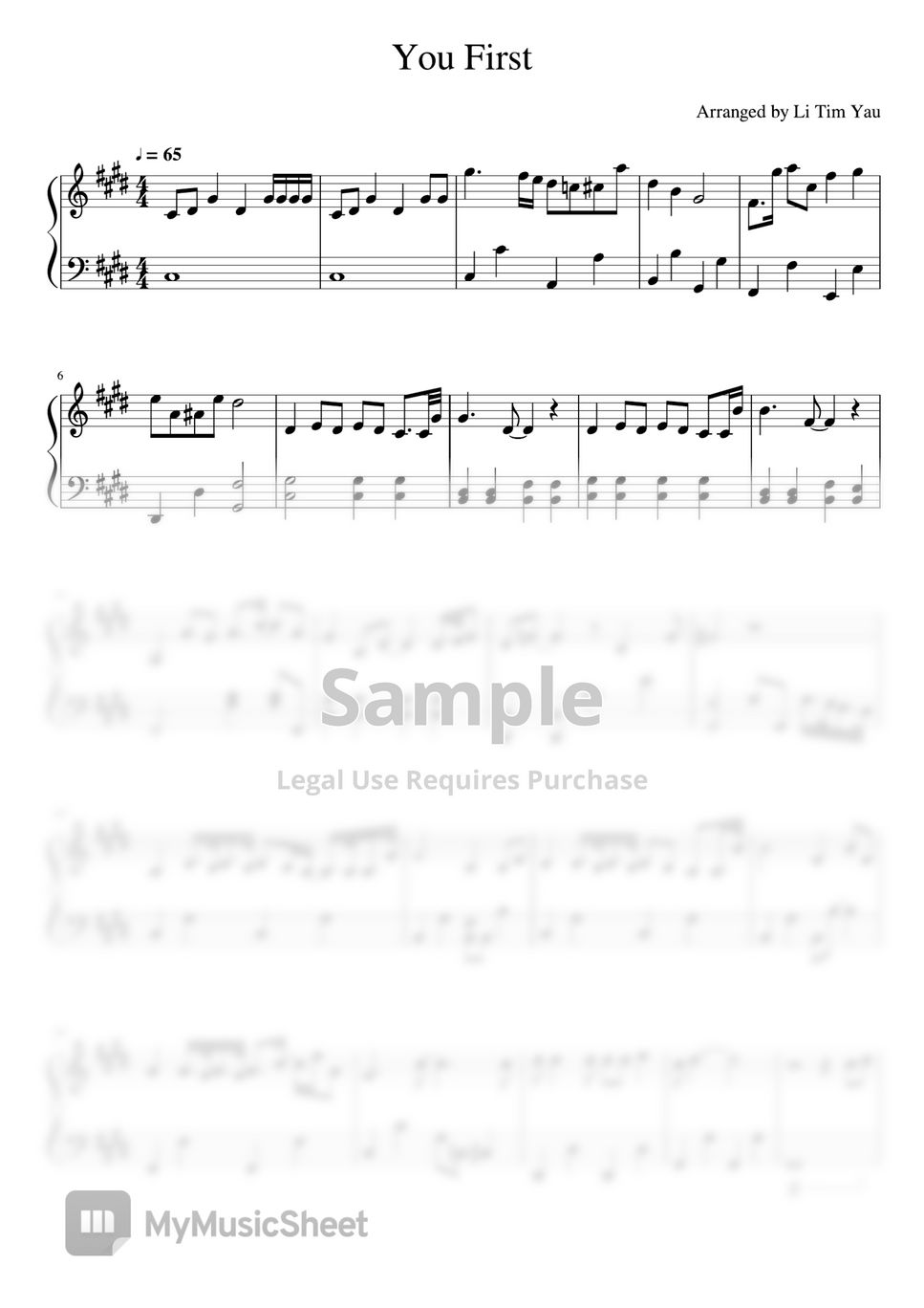 李駿傑 - You First (Piano Cover) 악보 by Li Tim Yau