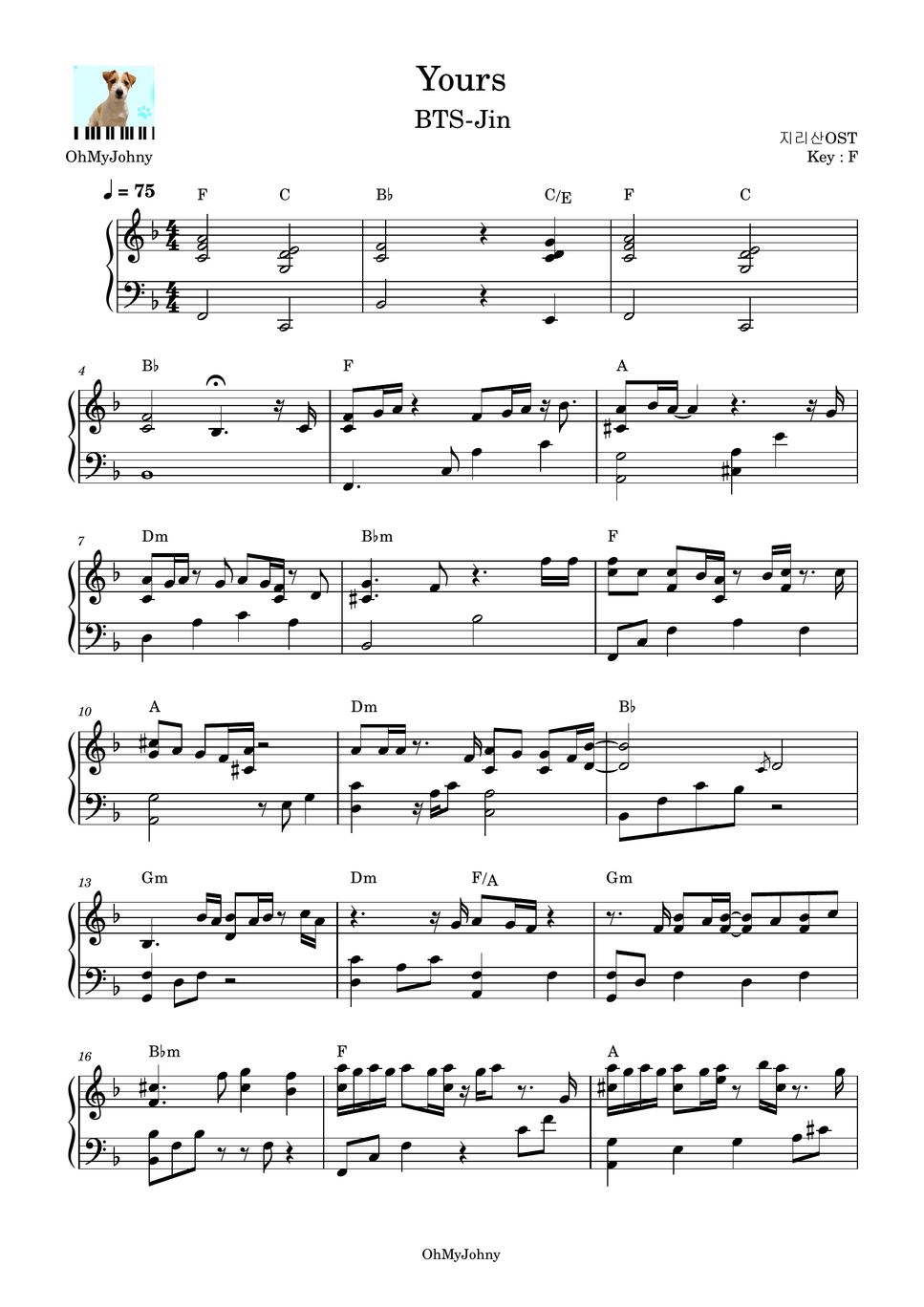 BTS JIN 진 - Yours (Jirisan OST) 楽譜 by OhMyJohny