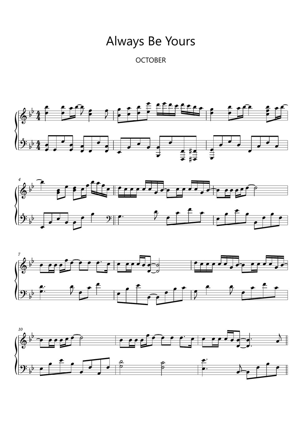 악토버 (OCTOBER) - Always Be Yours (Sheet Music, MIDI,) 楽譜 by sayu