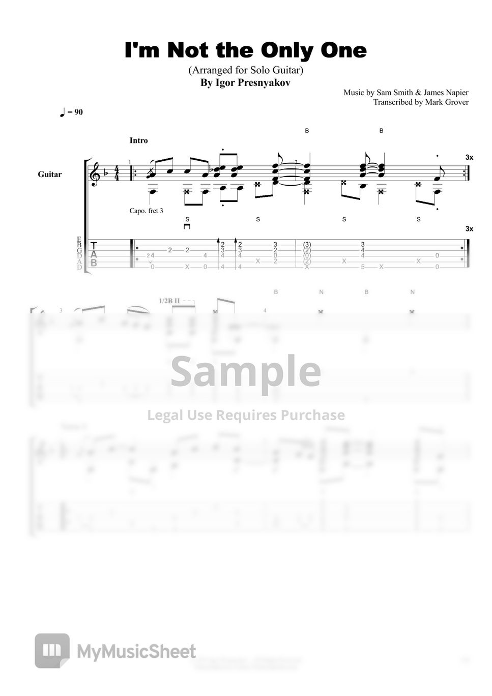 Sam Smith - I'm not the only one Tab + 1staff by Igor Presnyakov