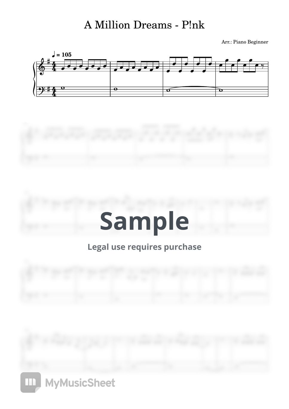 The Greatest Showman - A Million Dreams Sheets by Piano Beginner