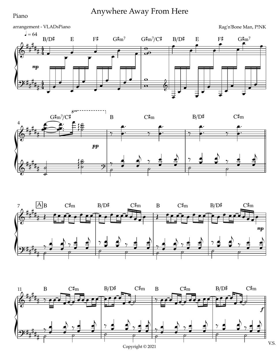 Rag'n'Bone Man and Pink - Anywhere Away From Here 악보 by Vlad Bakhanov