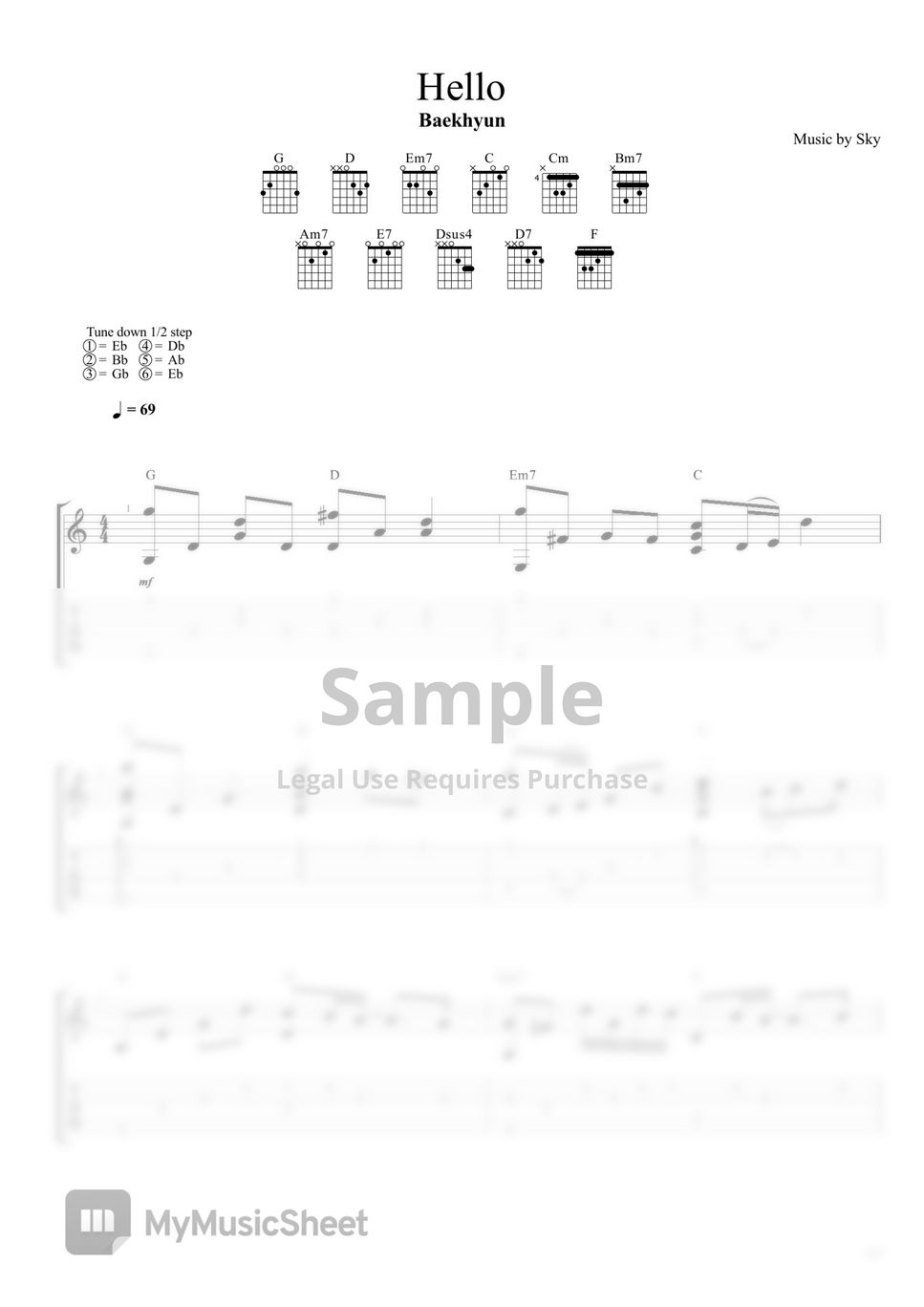 BAEKHYUN 백현 - Hello (Dr. Romantic 3 OST 1) Tab + 단선 악보 by Sky