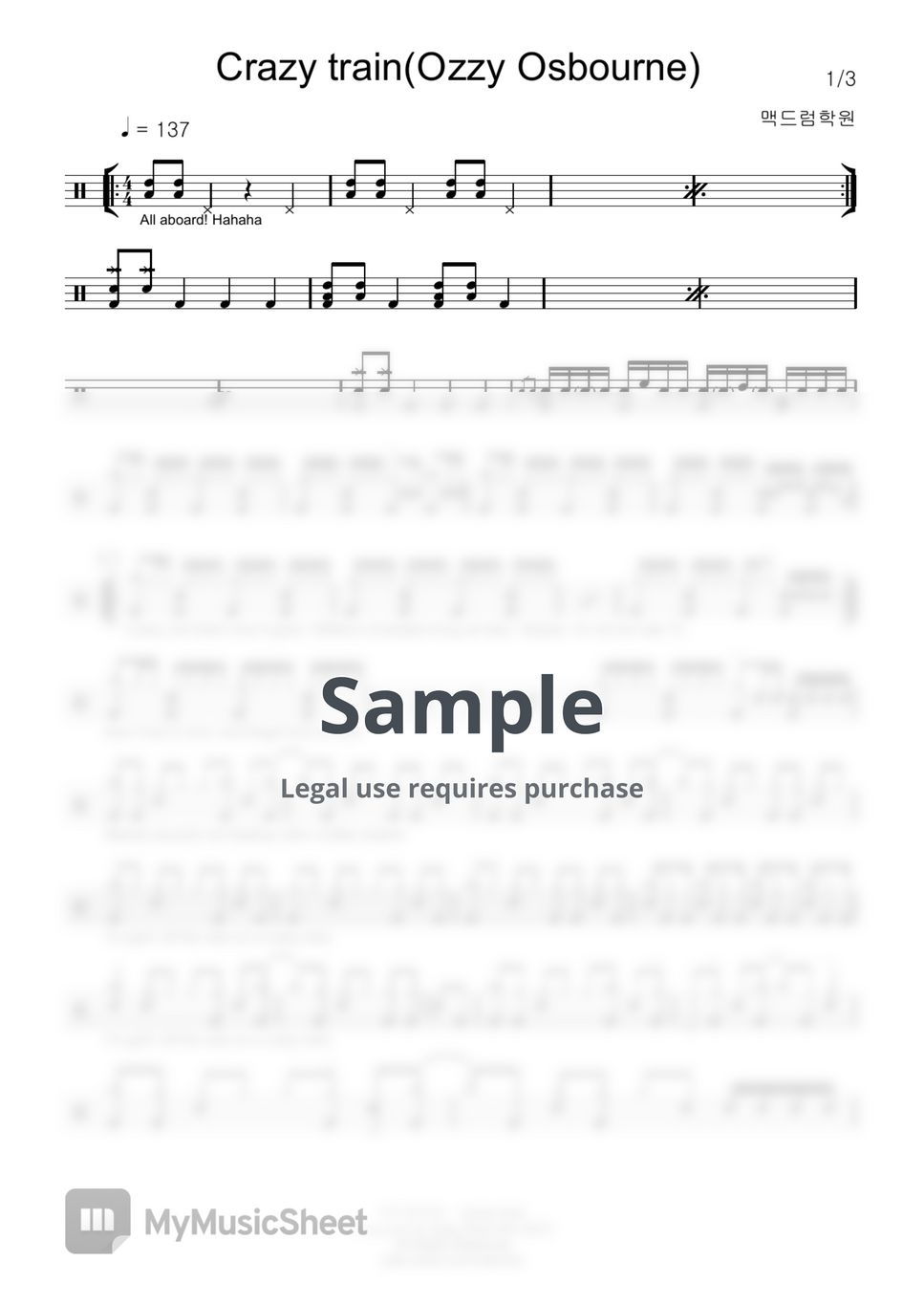 Ozzy Osbourne - Crazy train Sheet Music by Mcdrum