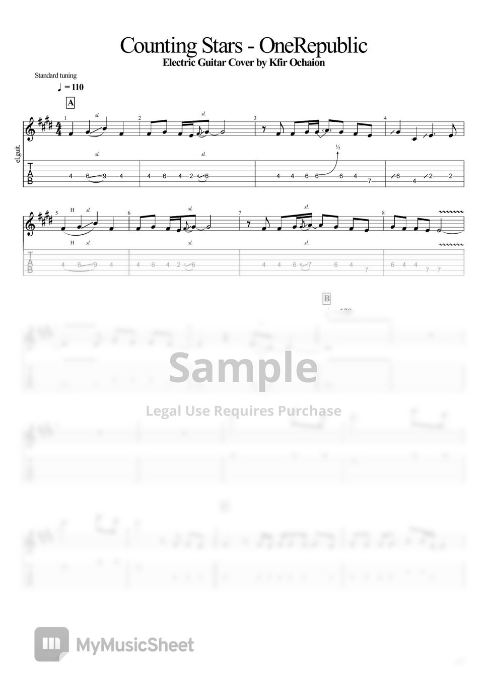 OneRepublic - Counting Stars Sheet Music by Kfir Ochaion