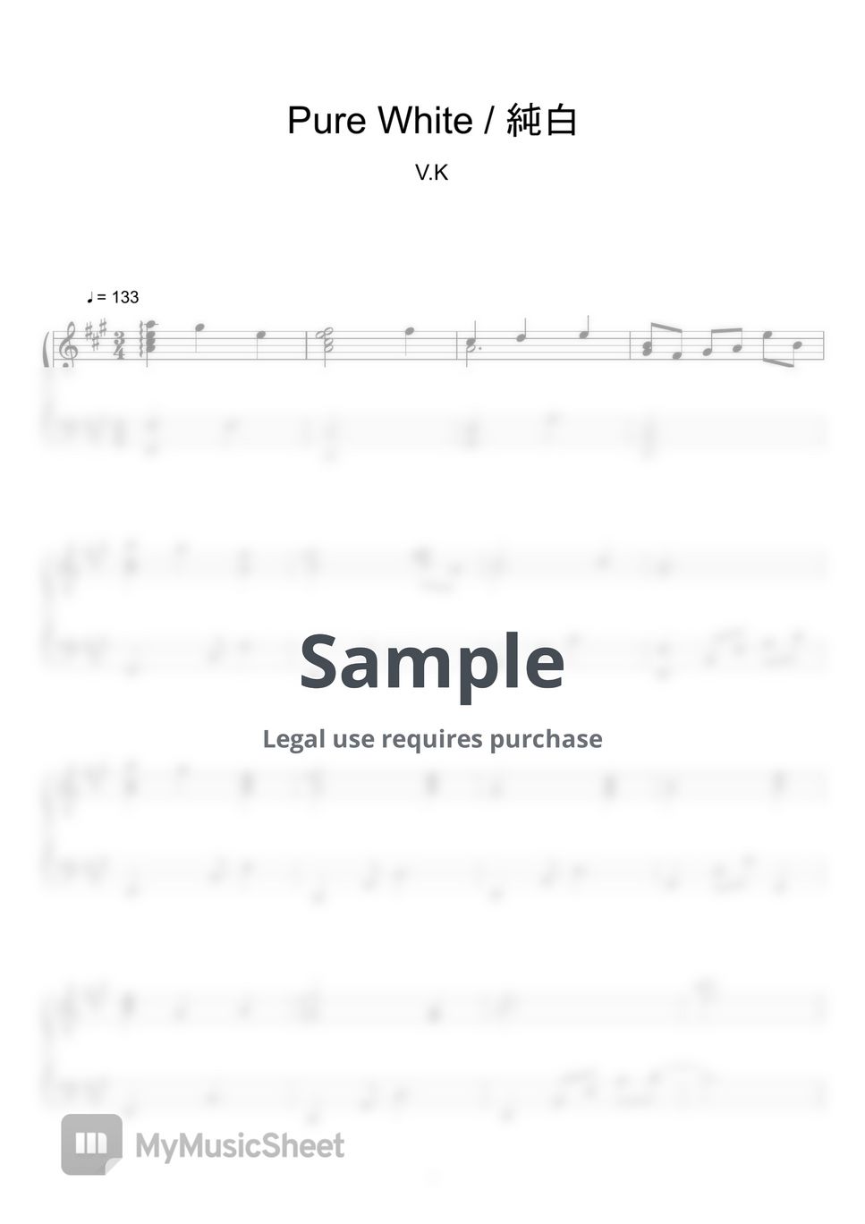 V.K - Pure White「純白」 (Sheet Music, MIDI,) Sheets by sayu