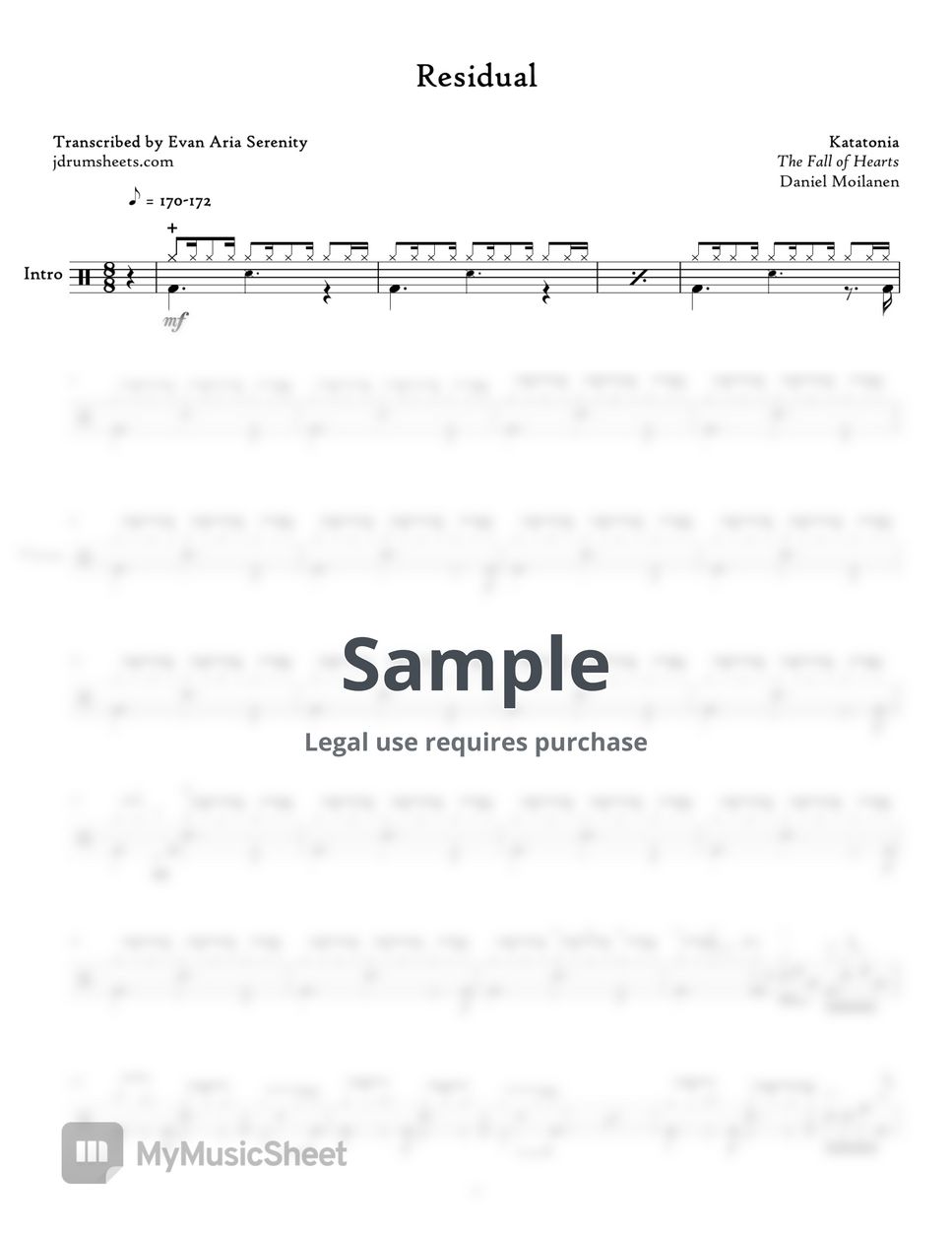 Katatonia - Residual Sheets by Jaslow Drum Sheets