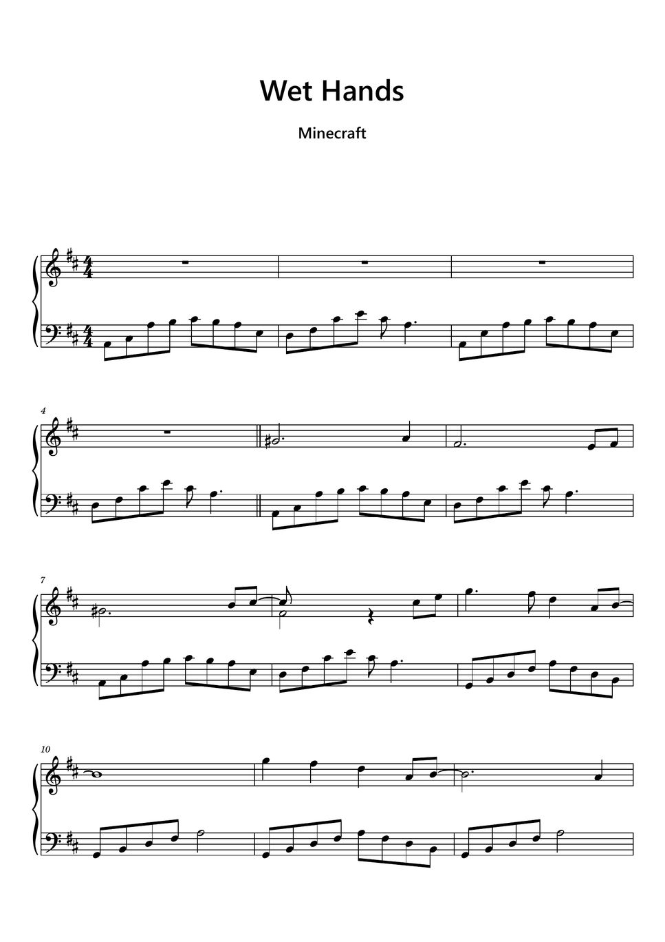 Minecraft - C418 - Wet Hands (Minecraft Soundtrack) (Sheet Music, MIDI ...