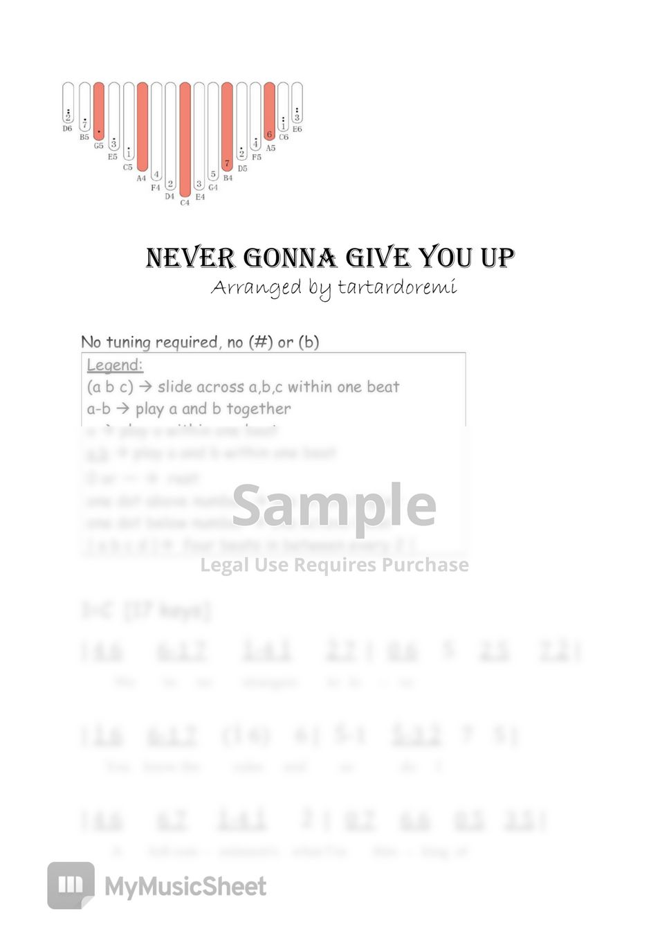 Rick Astley - Never Gonna Give You Up [Rickroll] Bản nhạc by tartardoremi kalimba