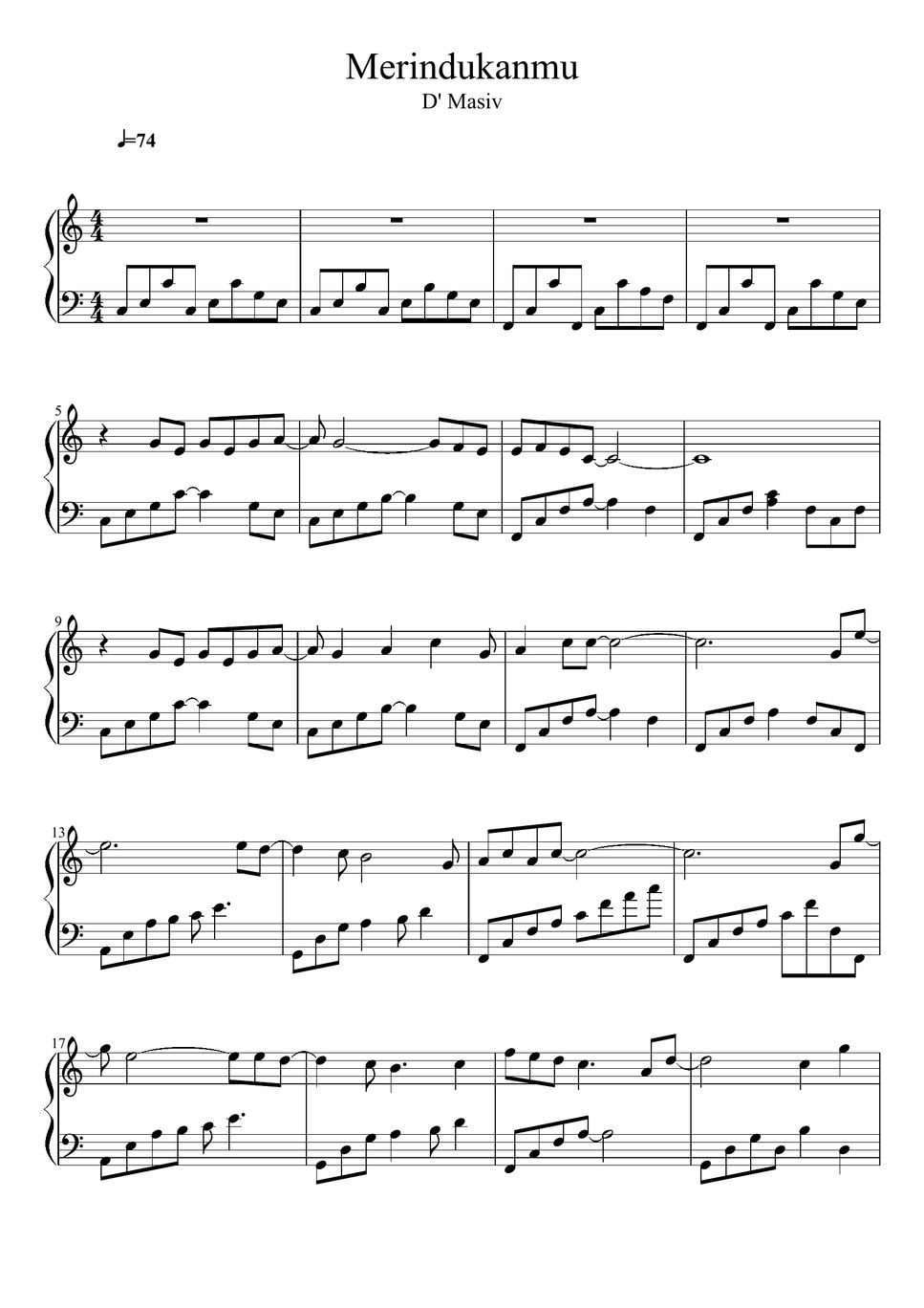 D' Masiv - Merindukanmu 樂譜 by Henry William