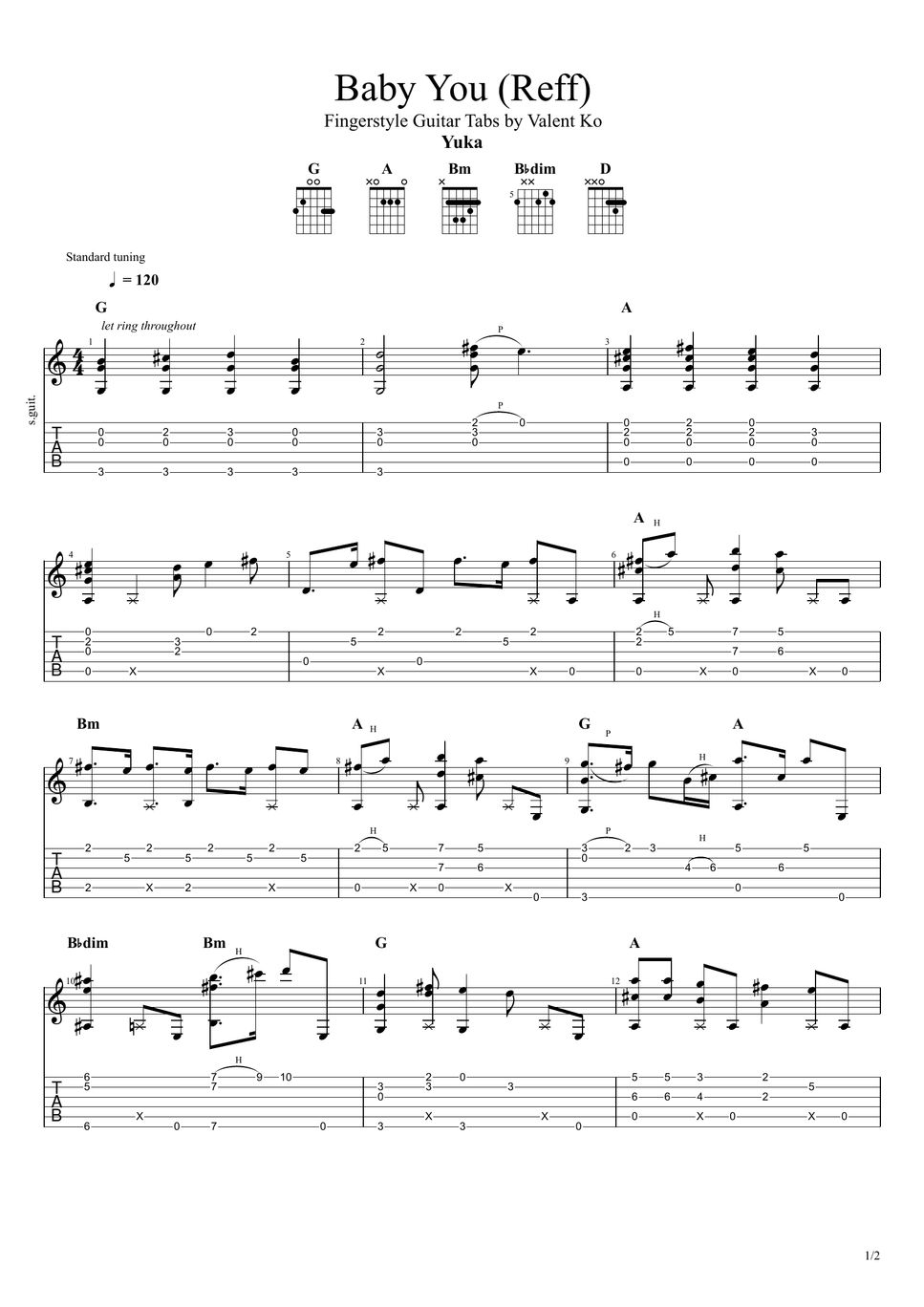 Yuka - Baby You Sheet by Valent Ko