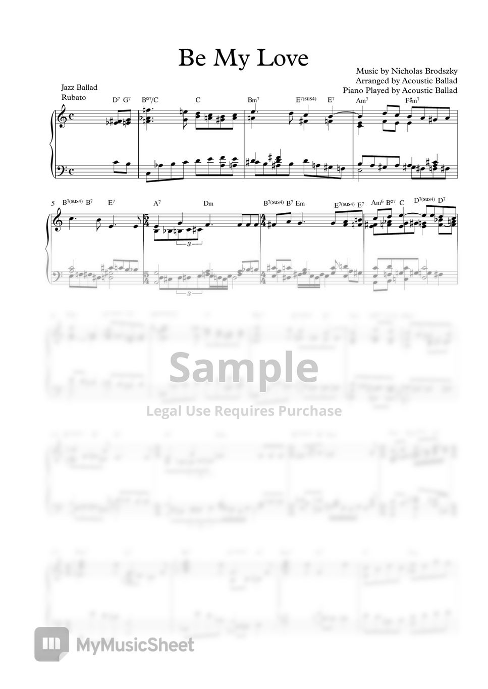 Nicholas Brodszky - Be My Love (Solo Piano Ver.) Sheet Music by ...