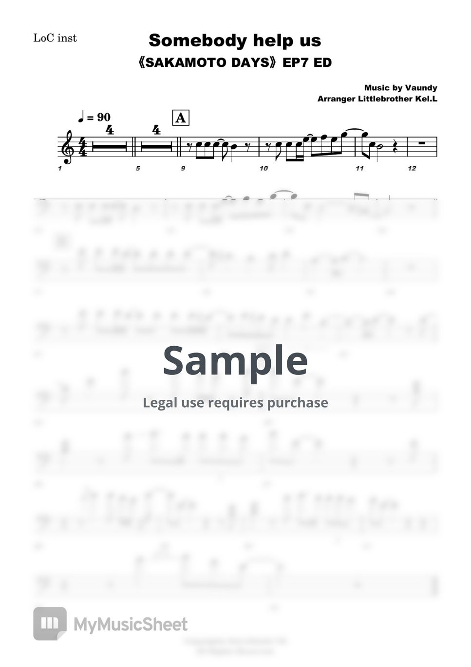 Vaundy - Somebody help us - サカモトデイズ EP7 ED (Loc Inst) Sheets by ...
