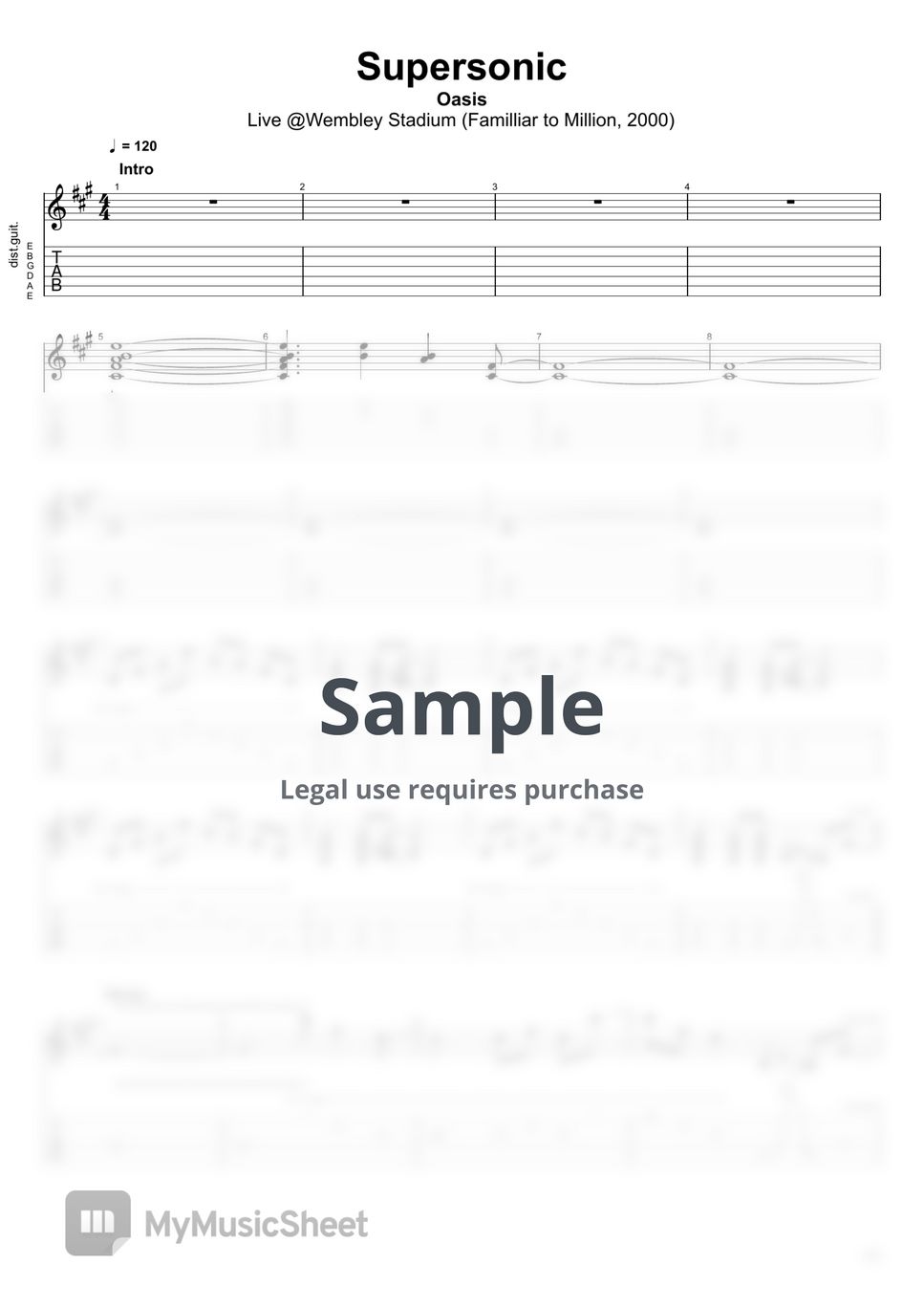 오아시스 (Oasis) - Supersonic Sheet Music by 대충기타