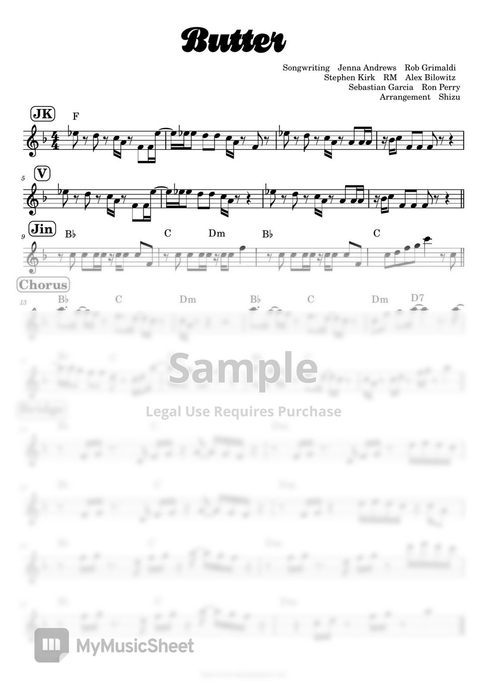 BTS - Butter (サックス/SAX/short/短縮) 악보 by Jenna Andrews・Rob Grimaldi ...