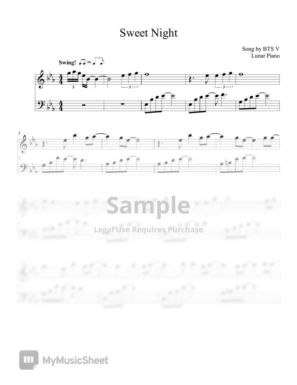 BTS V - Sweet Night (Itaewon Class) Sheet Music by Lunar Piano
