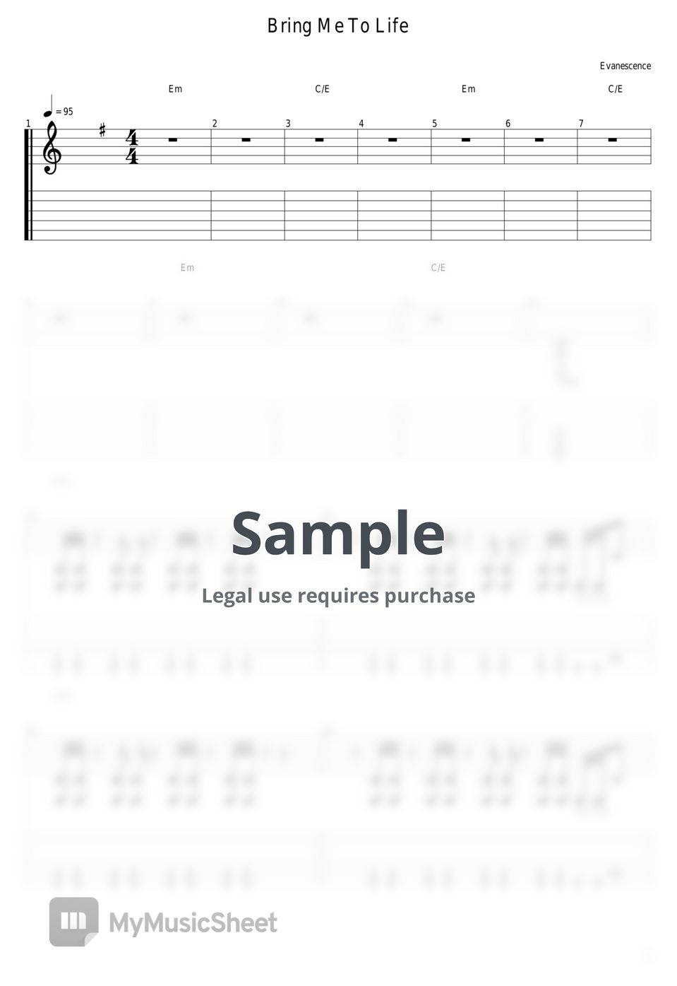 Evanescence - Bring Me To Life نقر + طبقة واحدة by guitar cover with tab