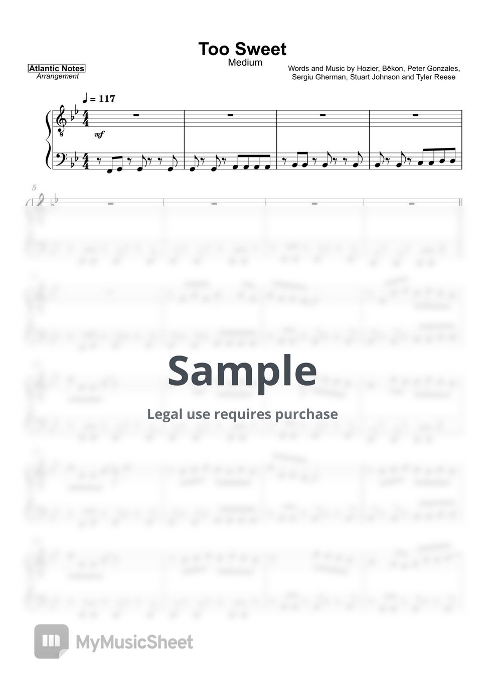 Hozier - Too Sweet Sheet Music by Atlantic Notes