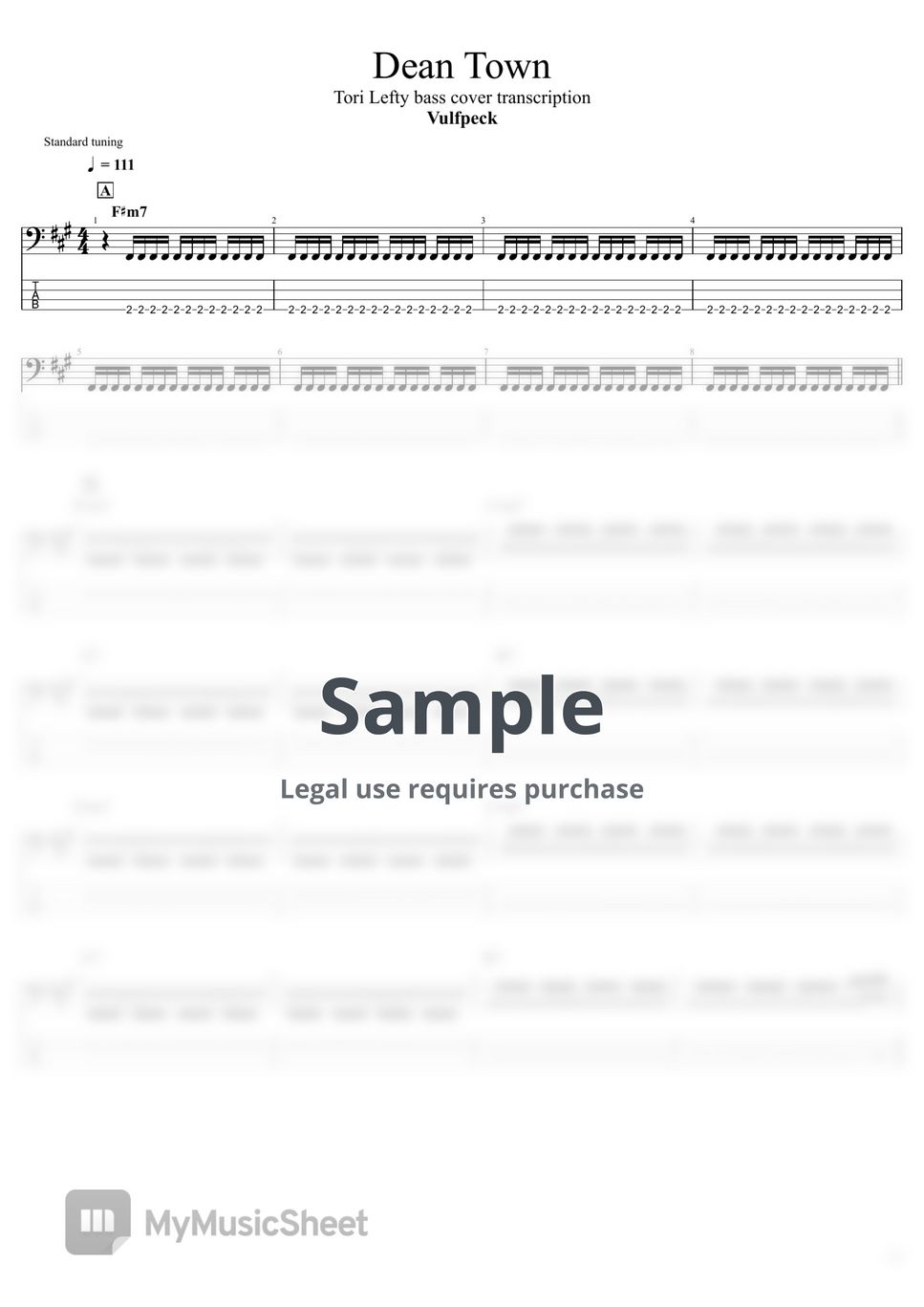 Vulfpeck - Dean Town Tab + 1staff by Tori Lefty