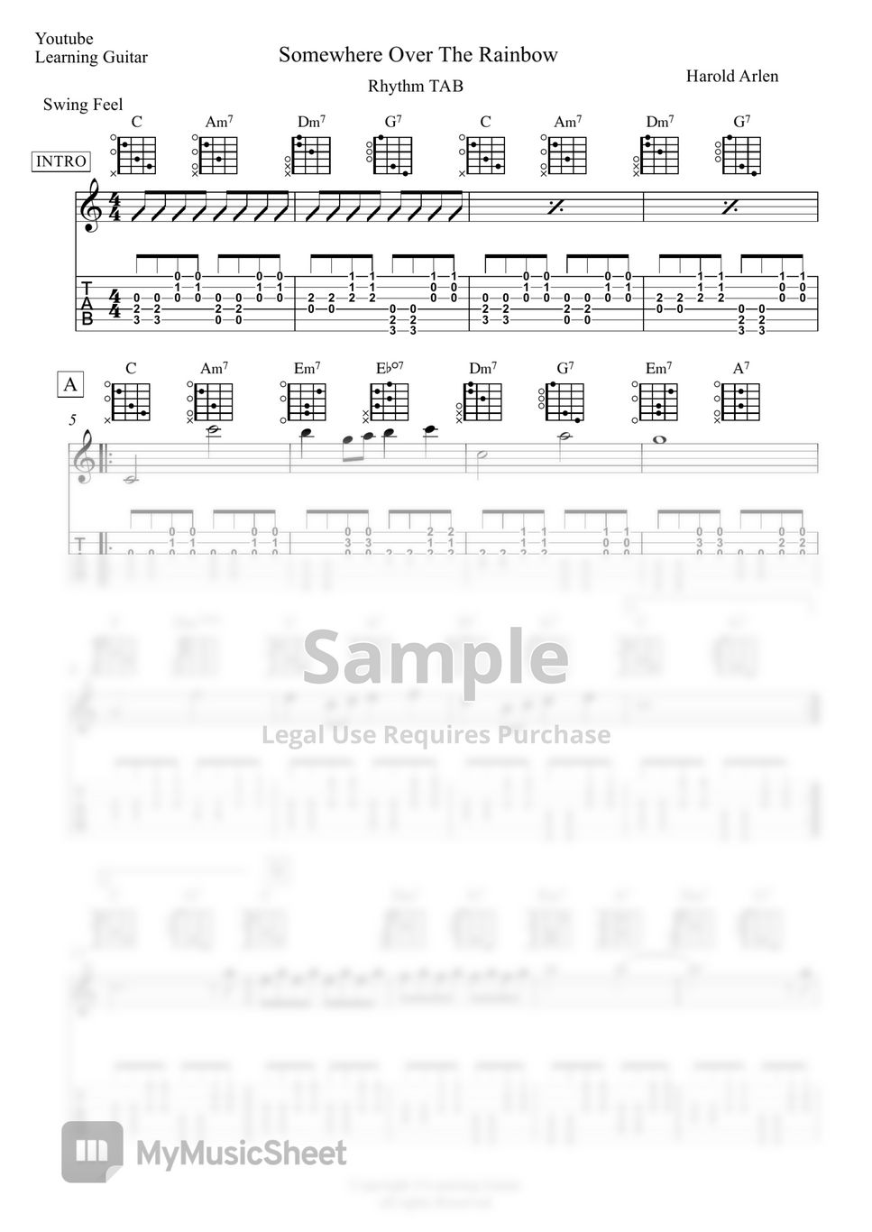 Harold Arlen - Over The Rainbow (Chords& Melody) Sheet Music by ...