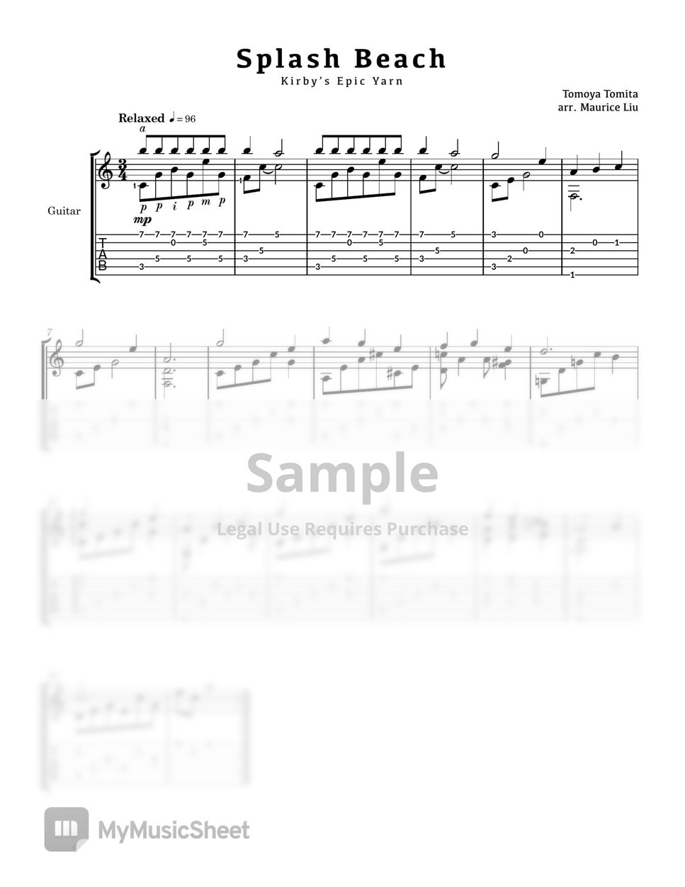 Kirby's Epic Yarn - Splash Beach (Tomoya Tomita) Tab + 1staff by ...