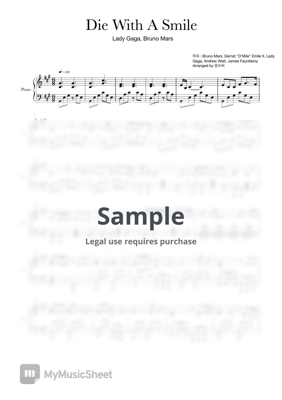 Lady Gaga, Bruno Mars - Die With A Smile Sheet Music by 앙수씨