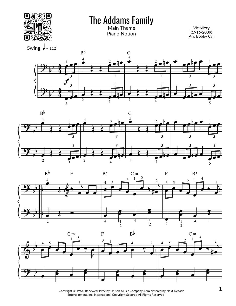 Vic Mizzy - The Addams Family - Main Theme (Piano Solo) Sheets by Piano ...