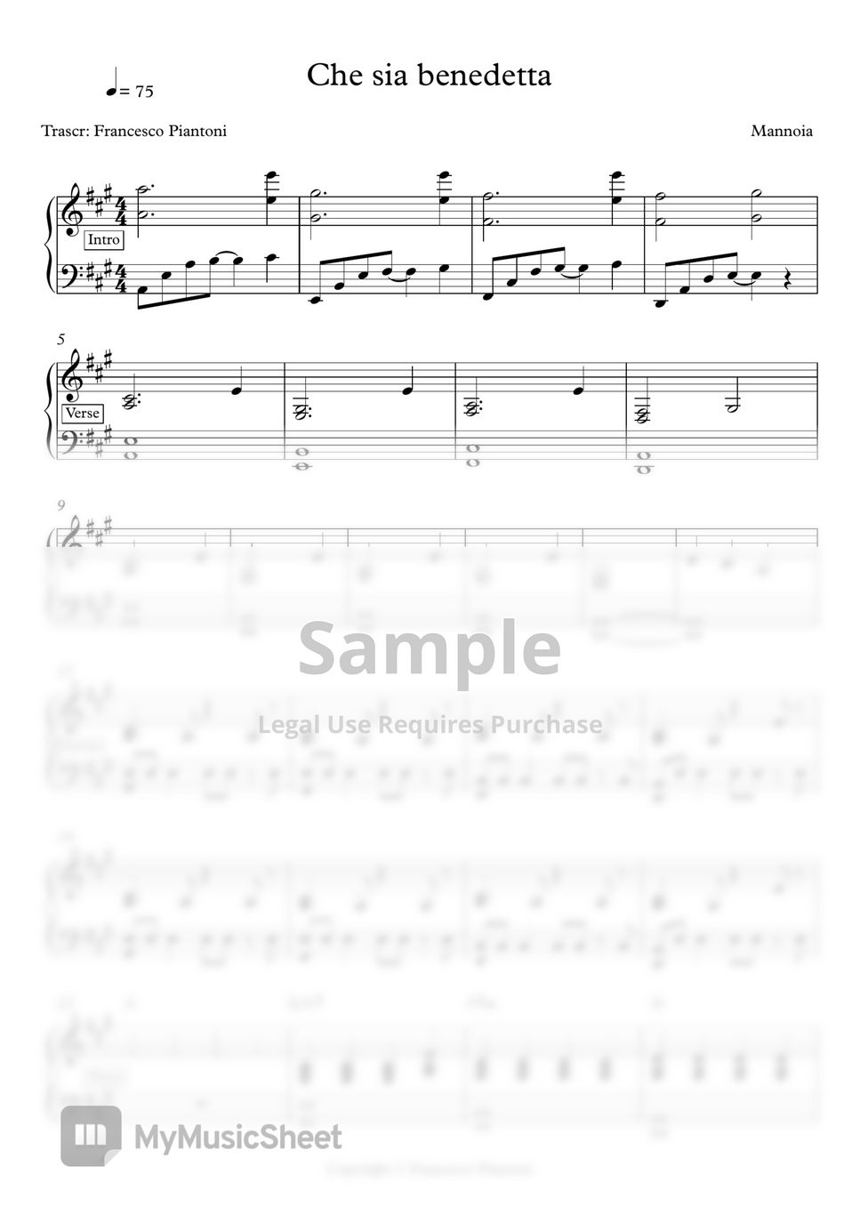 Fiorella Mannoia - Che sia benedetta (spartito pianoforte) Spartito by ...