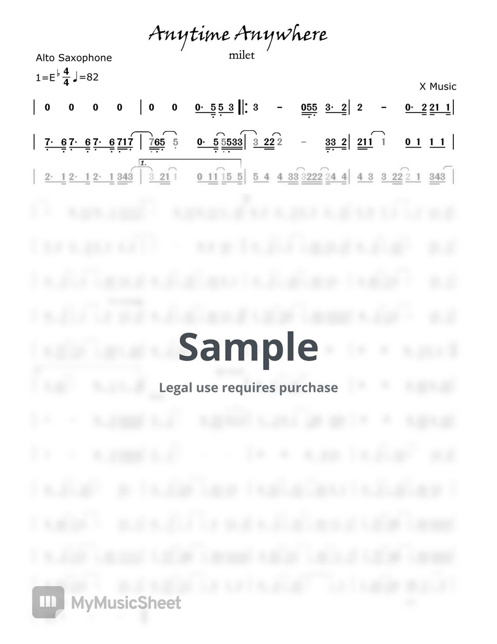 milet - Anytime Anywhere (移調/簡譜/附伴奏連結) Sheets by X Music