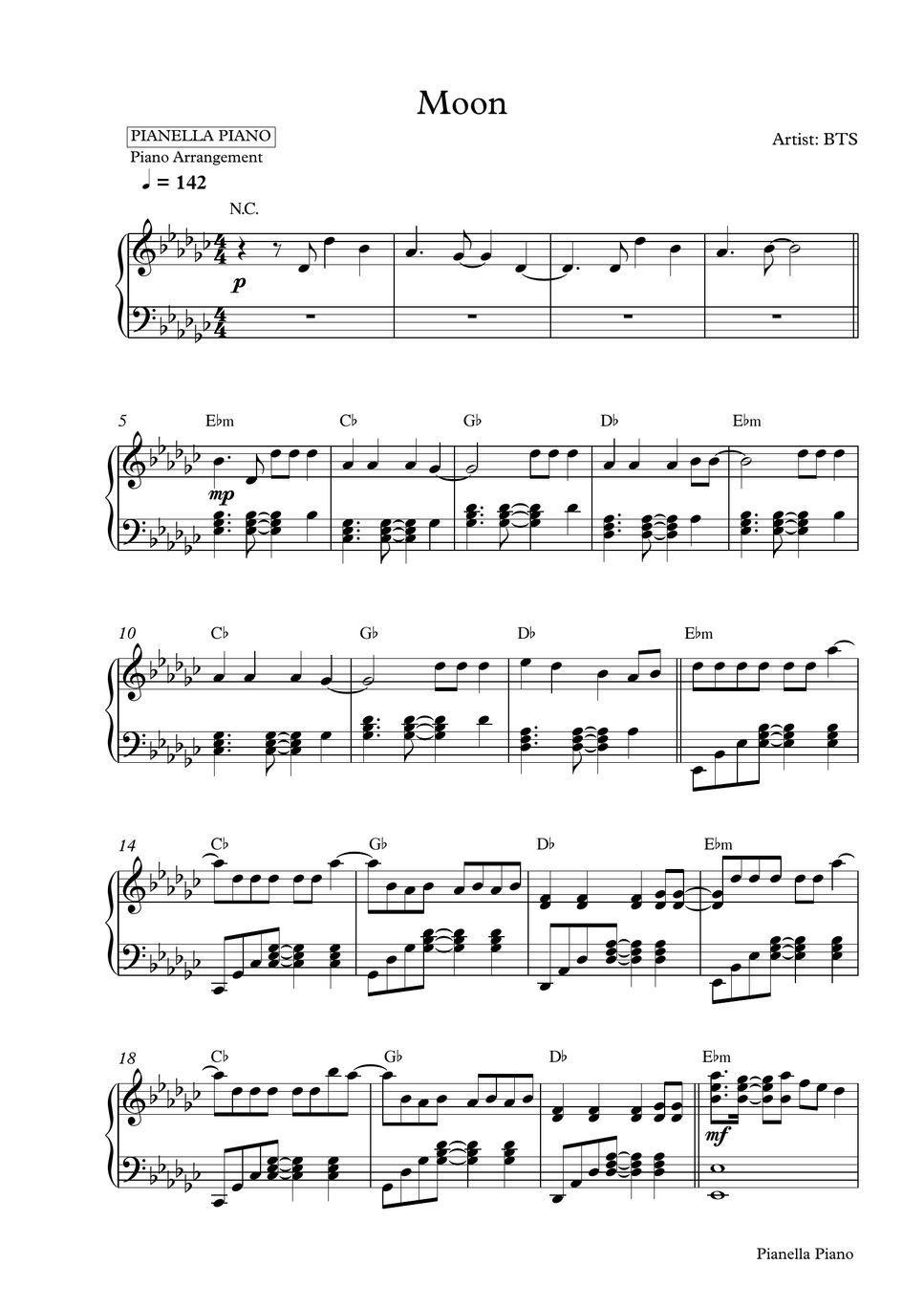 BTS - Moon (Piano Sheet) Sheets by Pianella Piano