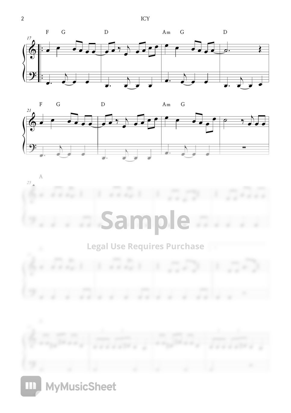 ITZY - ICY Easy Piano Sheet Sheet Music