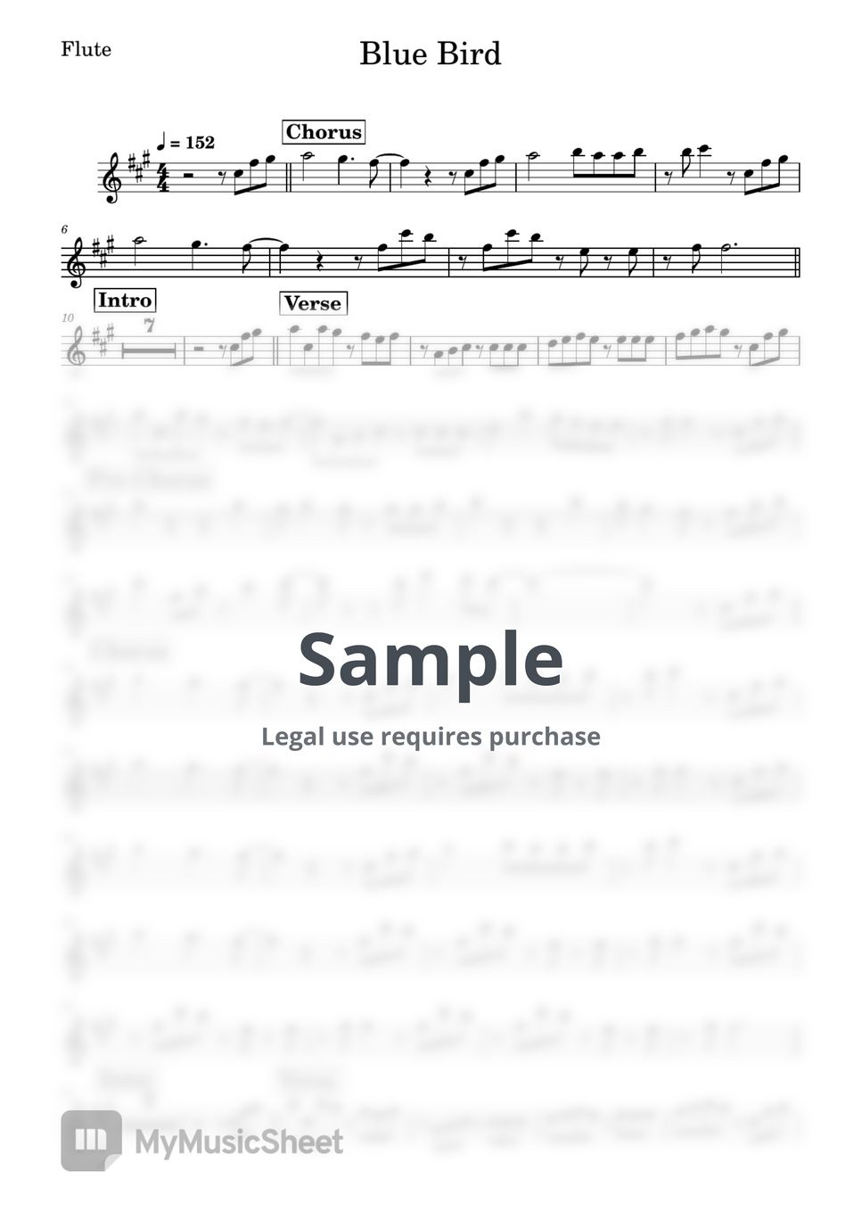 Ikimonogakari - Blue Bird (Naruto Shippuuden OP3, melody, Flute) Sheet ...