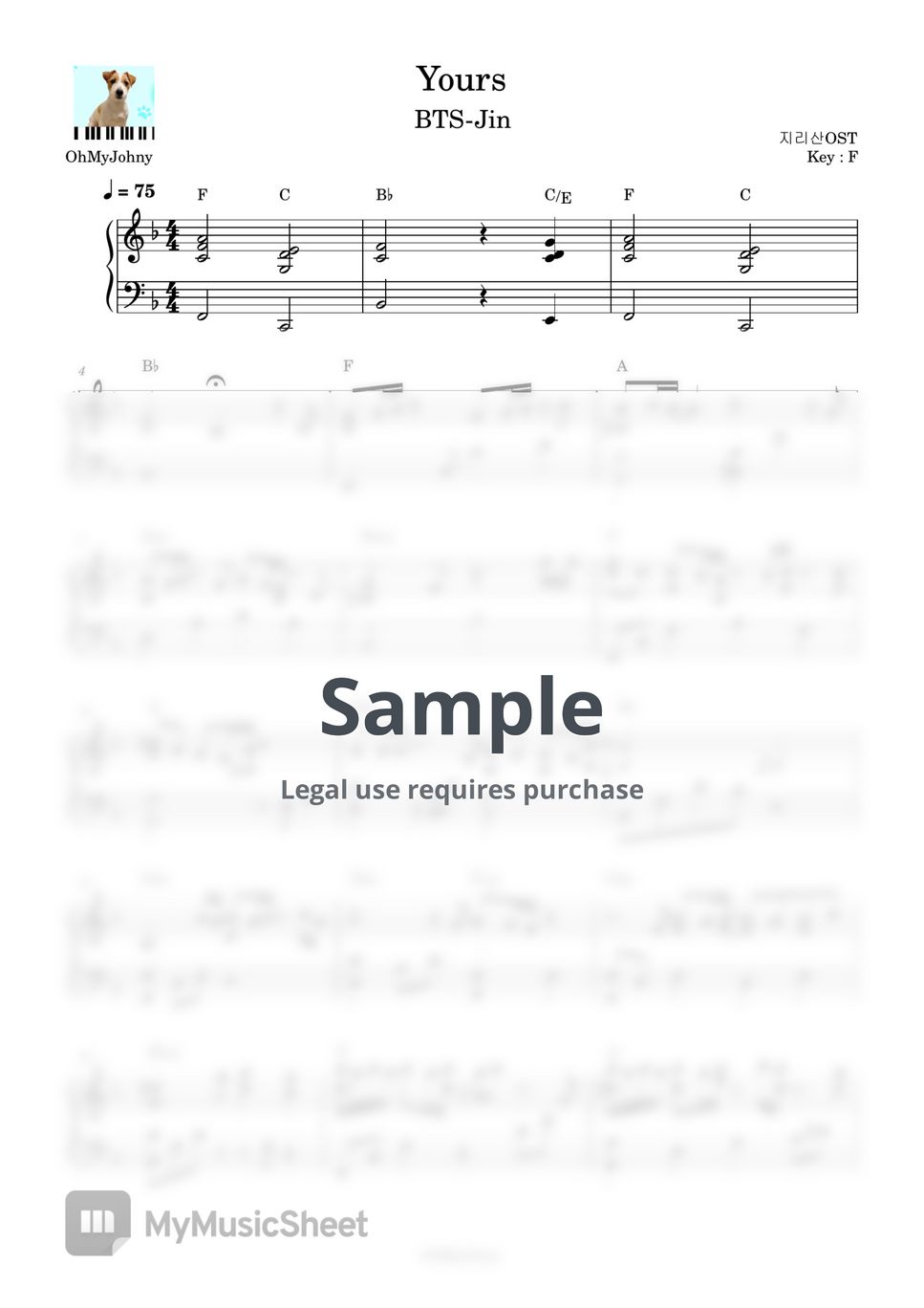 BTS JIN 진 - Yours (Jirisan OST) Sheets by OhMyJohny