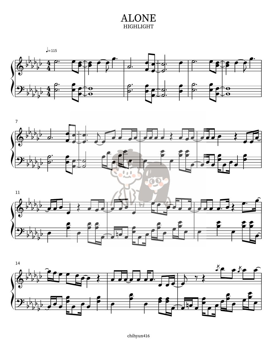 HIGHLIGHT(하이라이트) - Alone Sheet by chihyun416