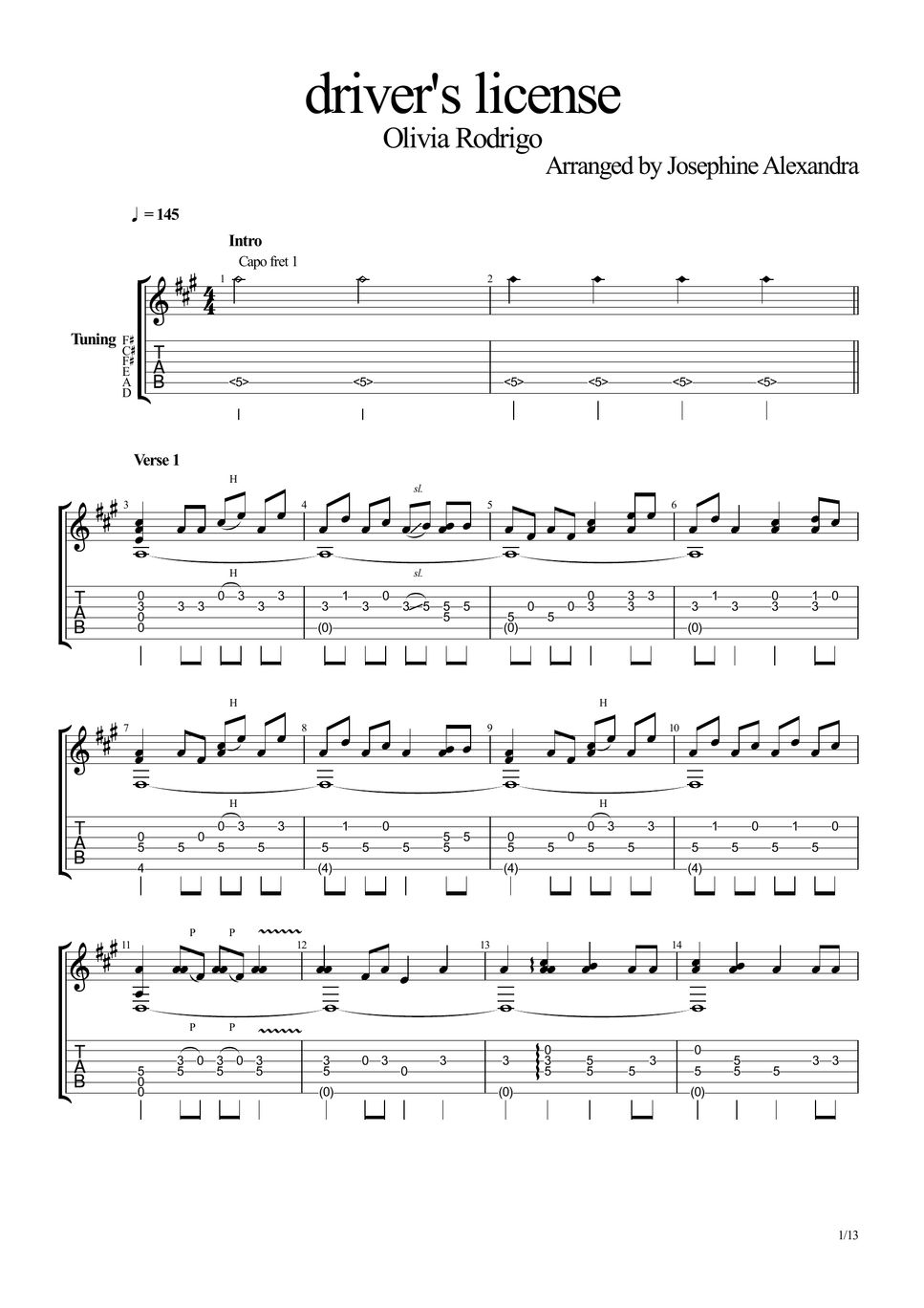 Olivia Rodrigo - drivers license Sheets