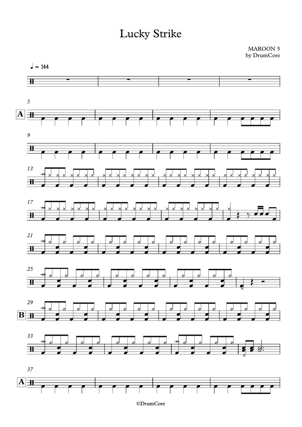 Maroon 5 - Lucky Strike Sheet by DrumCore