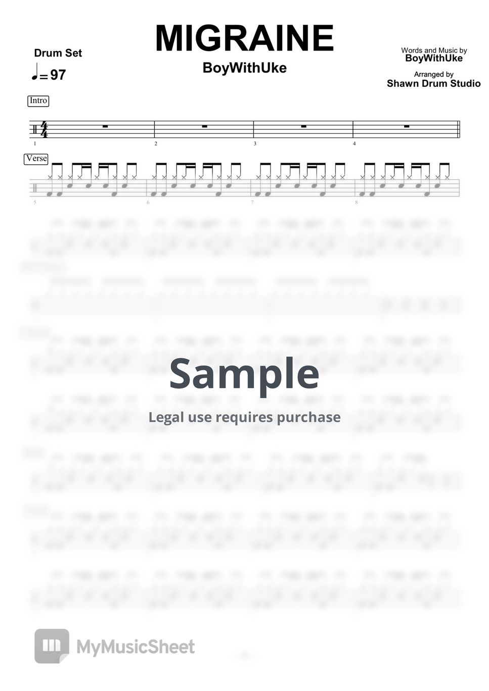 BoyWithUke - Migraine Sheets by Shawn Drum Studio BoyWithUke - Migraine Sheets by Shawn Drum Studio