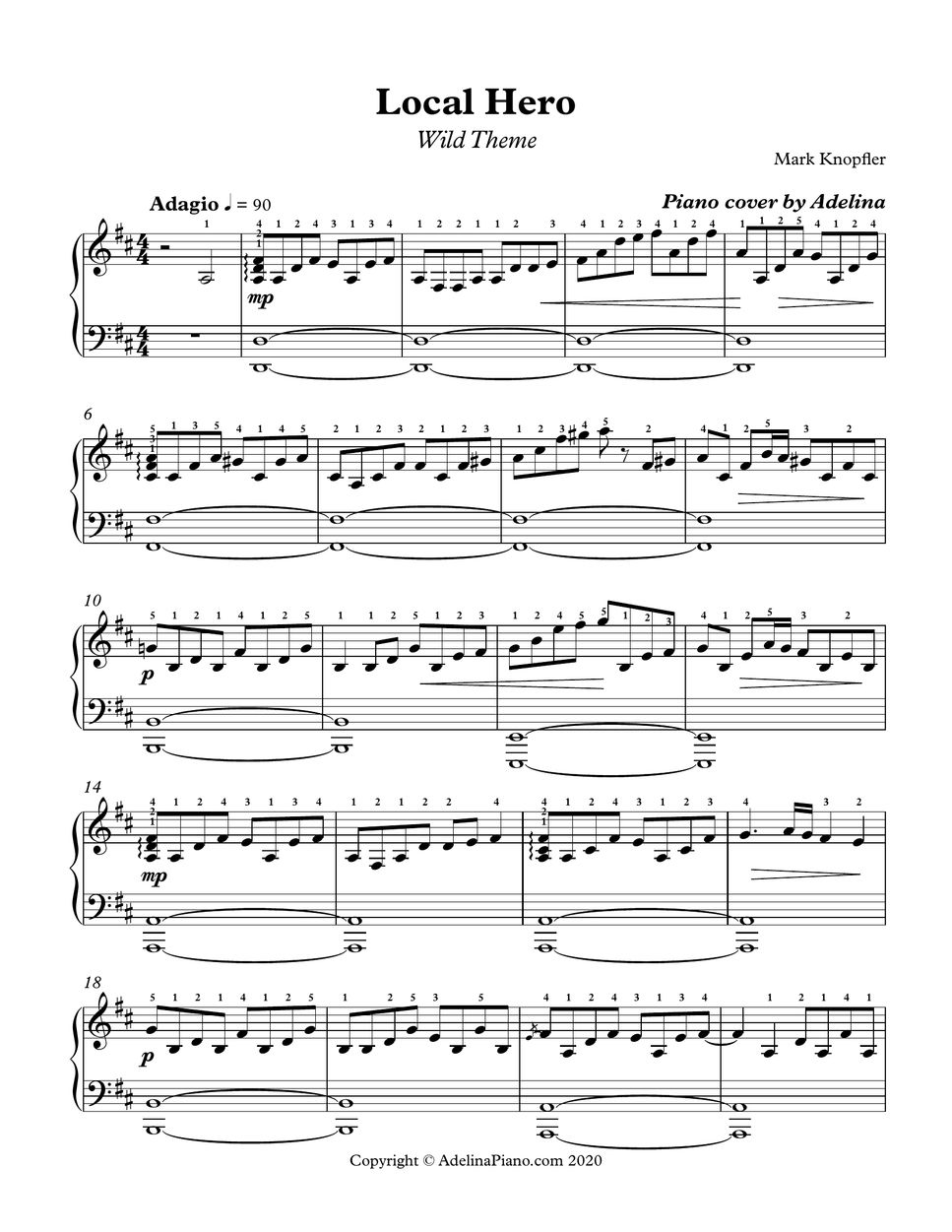 Mark Knopfler - Local Hero Sheets by Adelina Piano