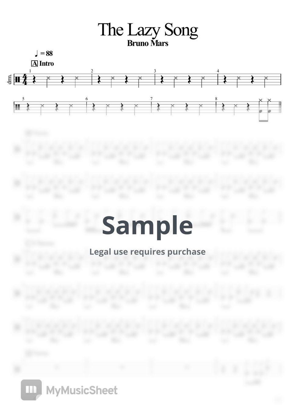 Bruno Mars - The Lazy Song Sheets by LeslieDrum