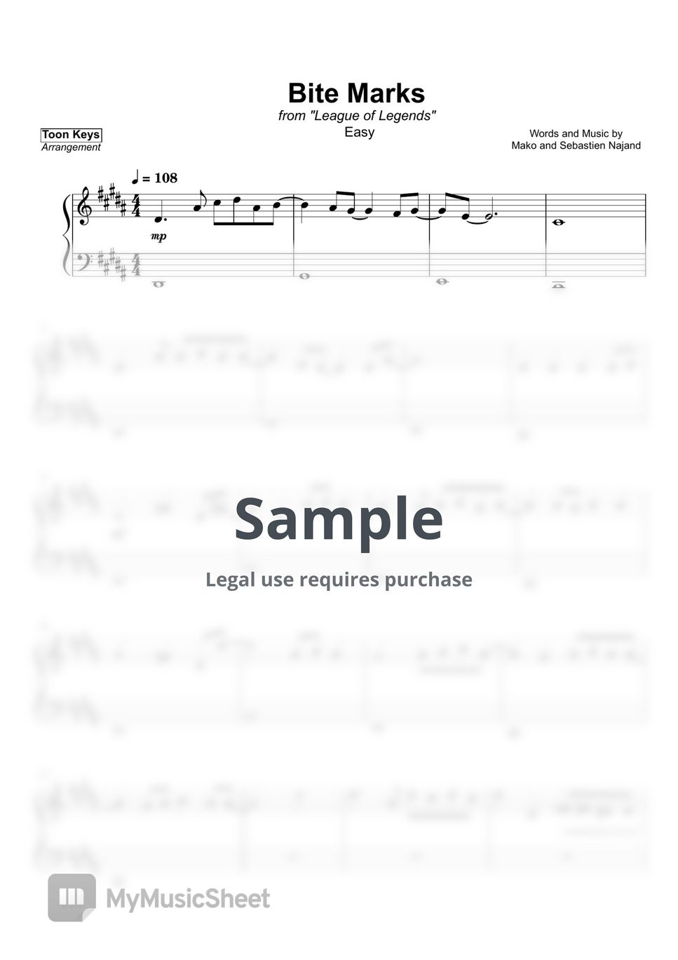 League of Legends ft. Teya - Bite Marks Sheet Music by Toon Keys